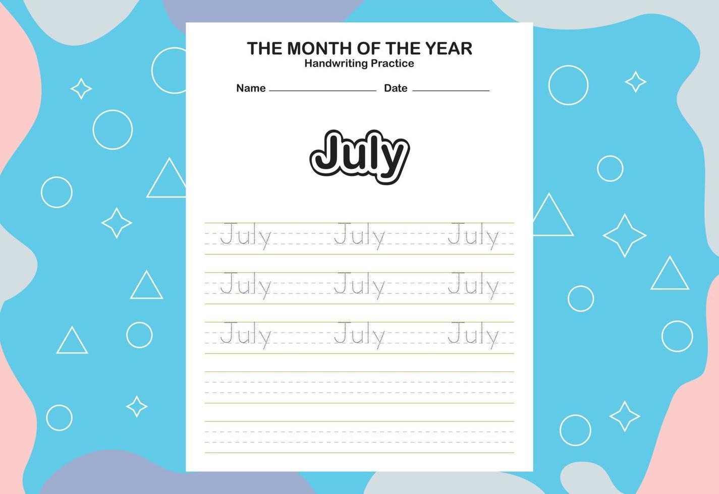 Month name of the year trace and writing practice sheet 8449614 Vector ...