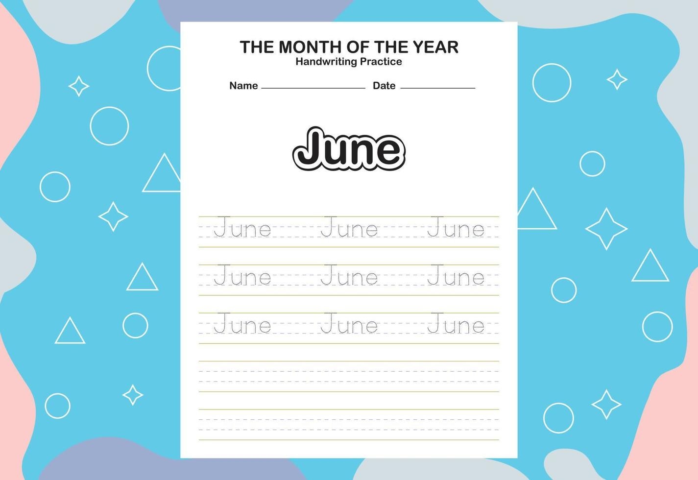 Month name of the year trace and writing practice sheet 8449658 Vector ...
