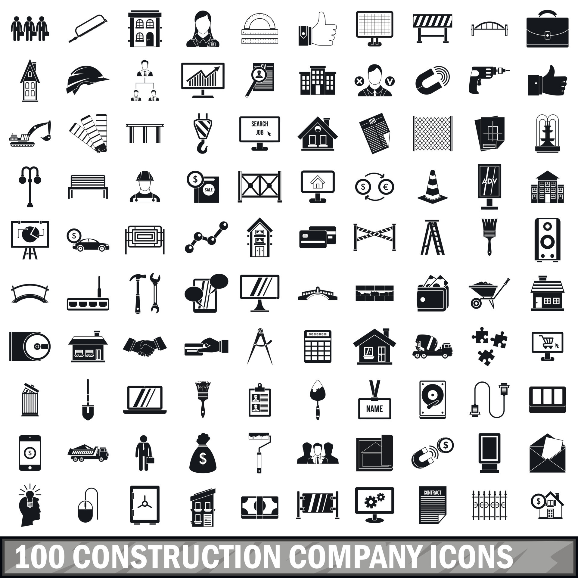 100 construction company icons set, simple style 8452967 Vector Art at ...
