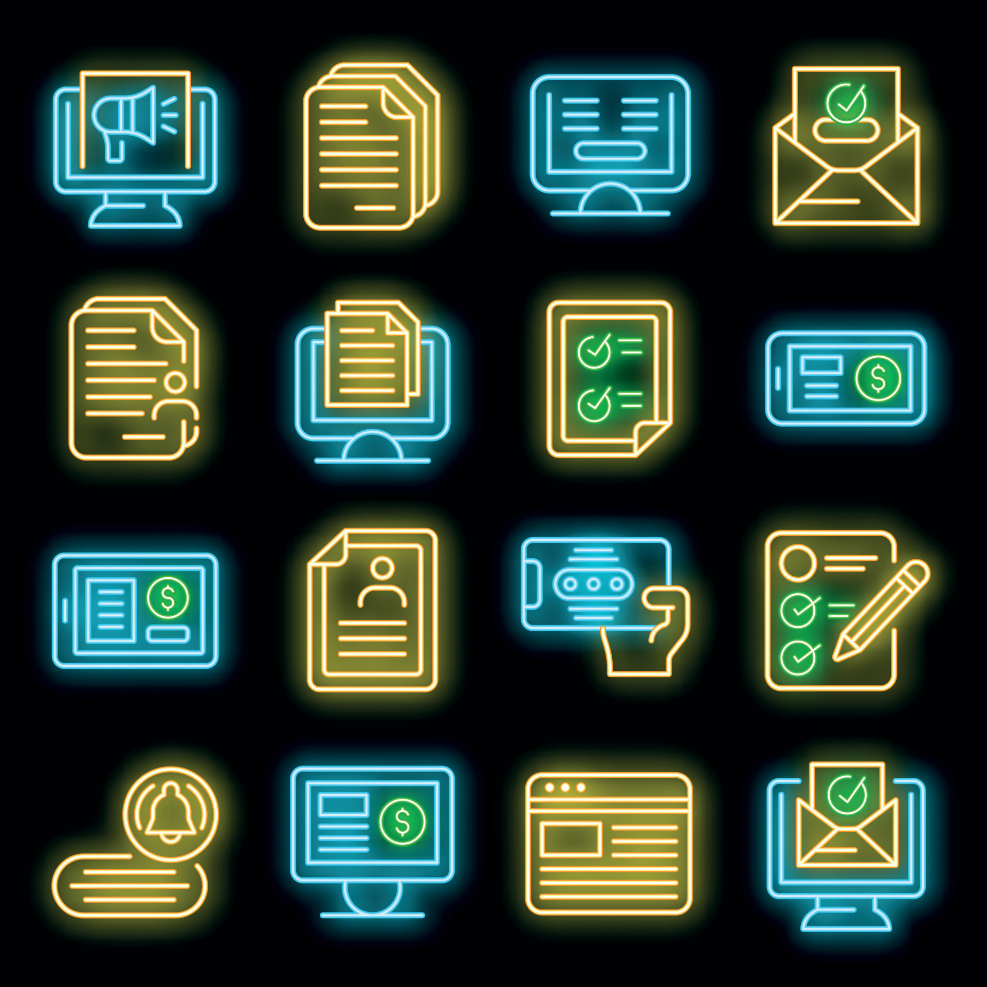 Subscription icons set vector neon 8453638 Vector Art at Vecteezy