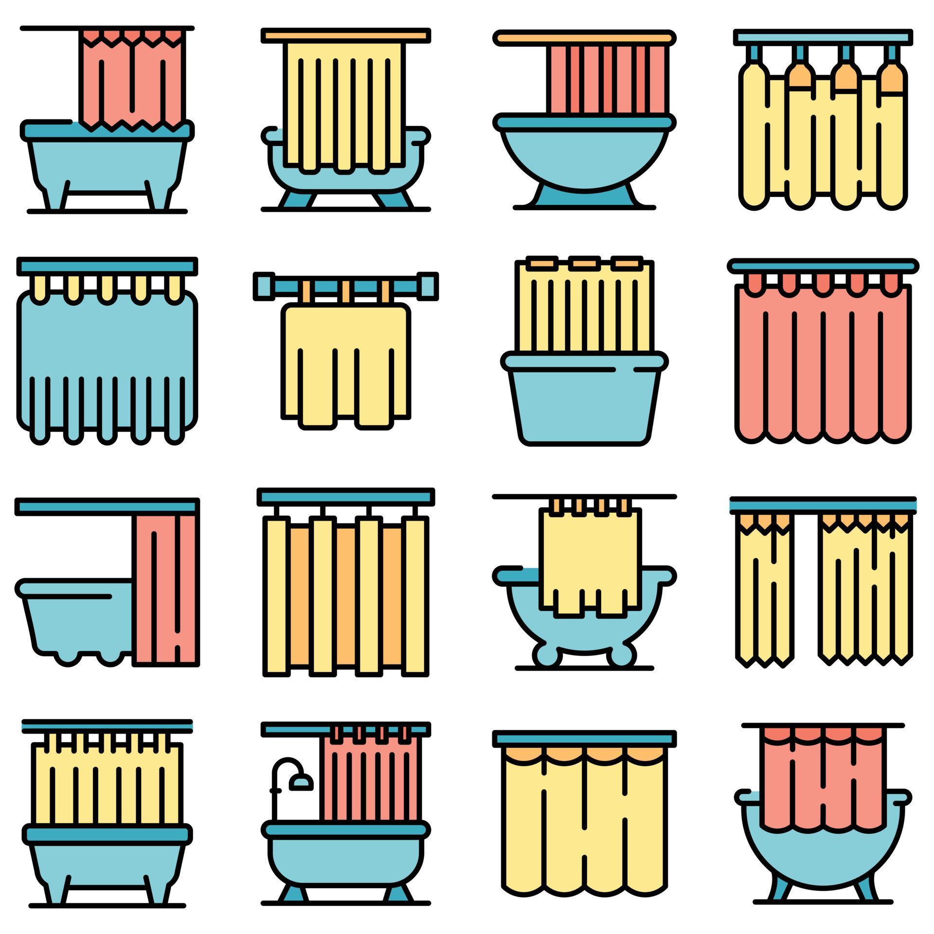 Shower Curtain Icons Set Vector Flat 8454155 Vector Art At Vecteezy