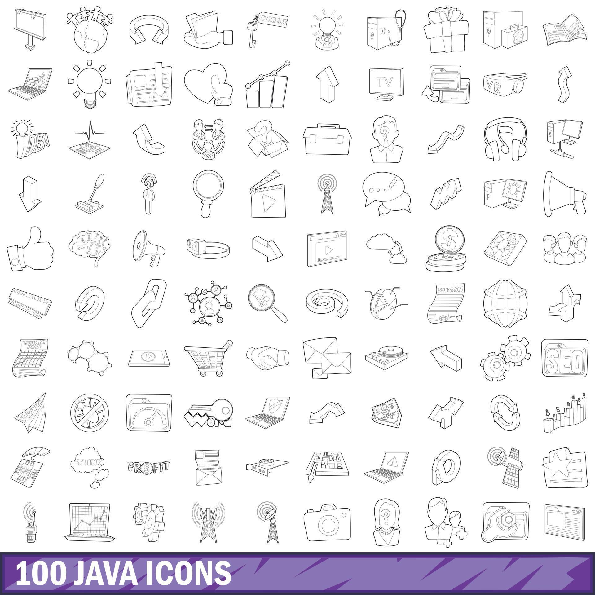 100 java icons set, outline style 8455038 Vector Art at Vecteezy