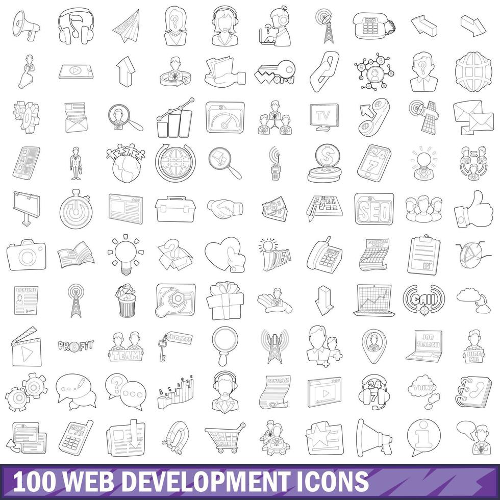 100 web development icons set, outline style 8455244 Vector Art at Vecteezy