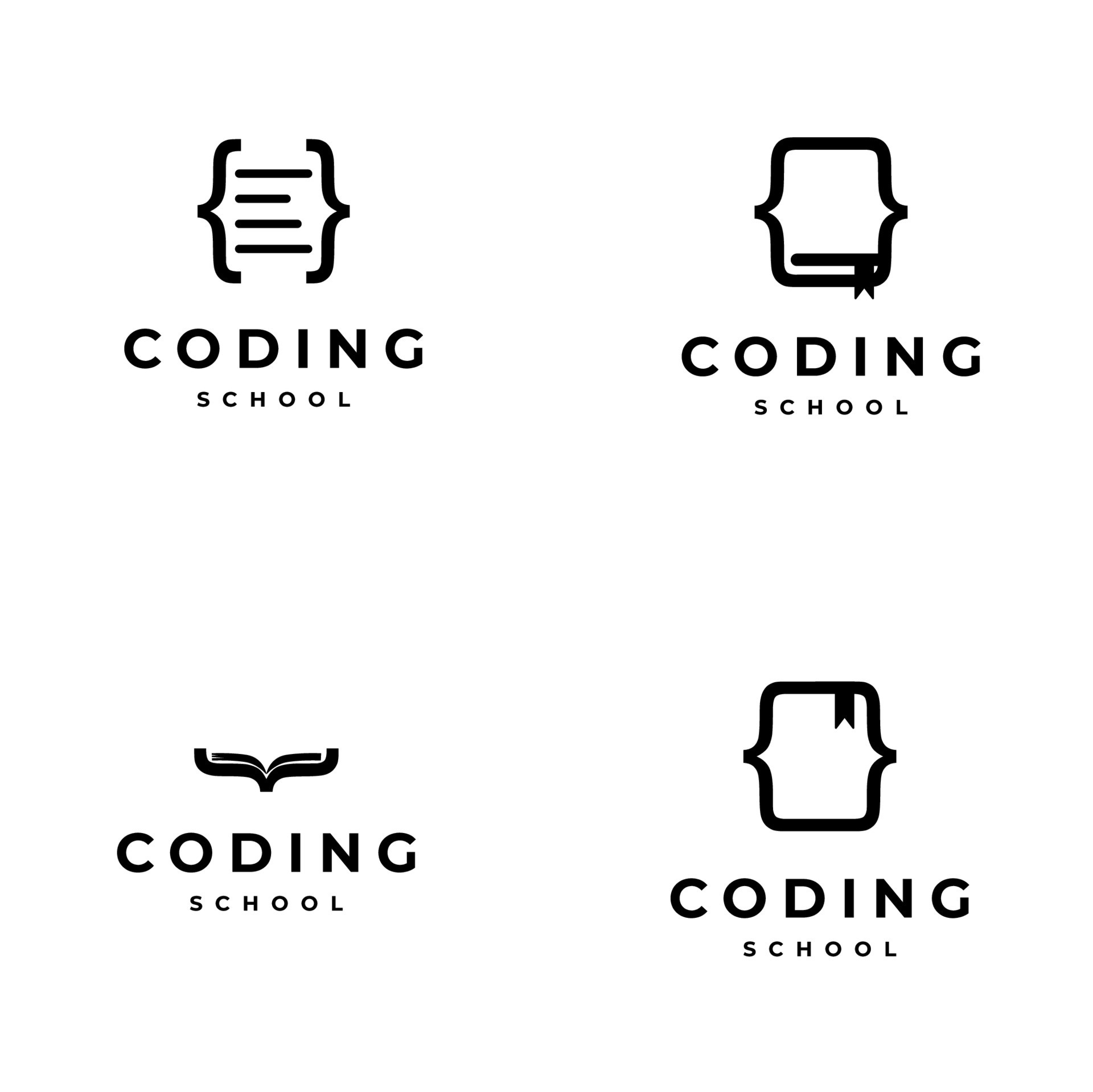set of code learning logo design icon. code school logo on isolated ...