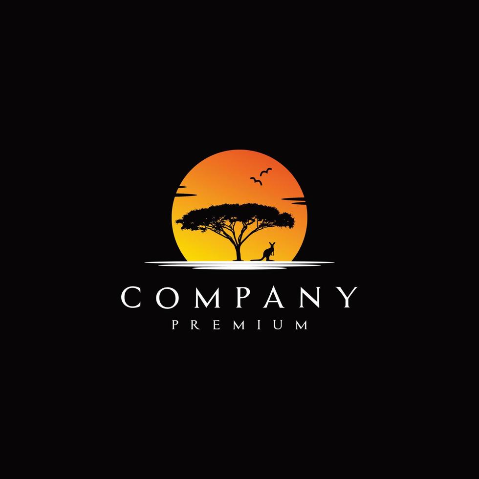 African Acacia Tree With Kngaroo Silhouette For Safari Adventure Logo Design Vector 8459074