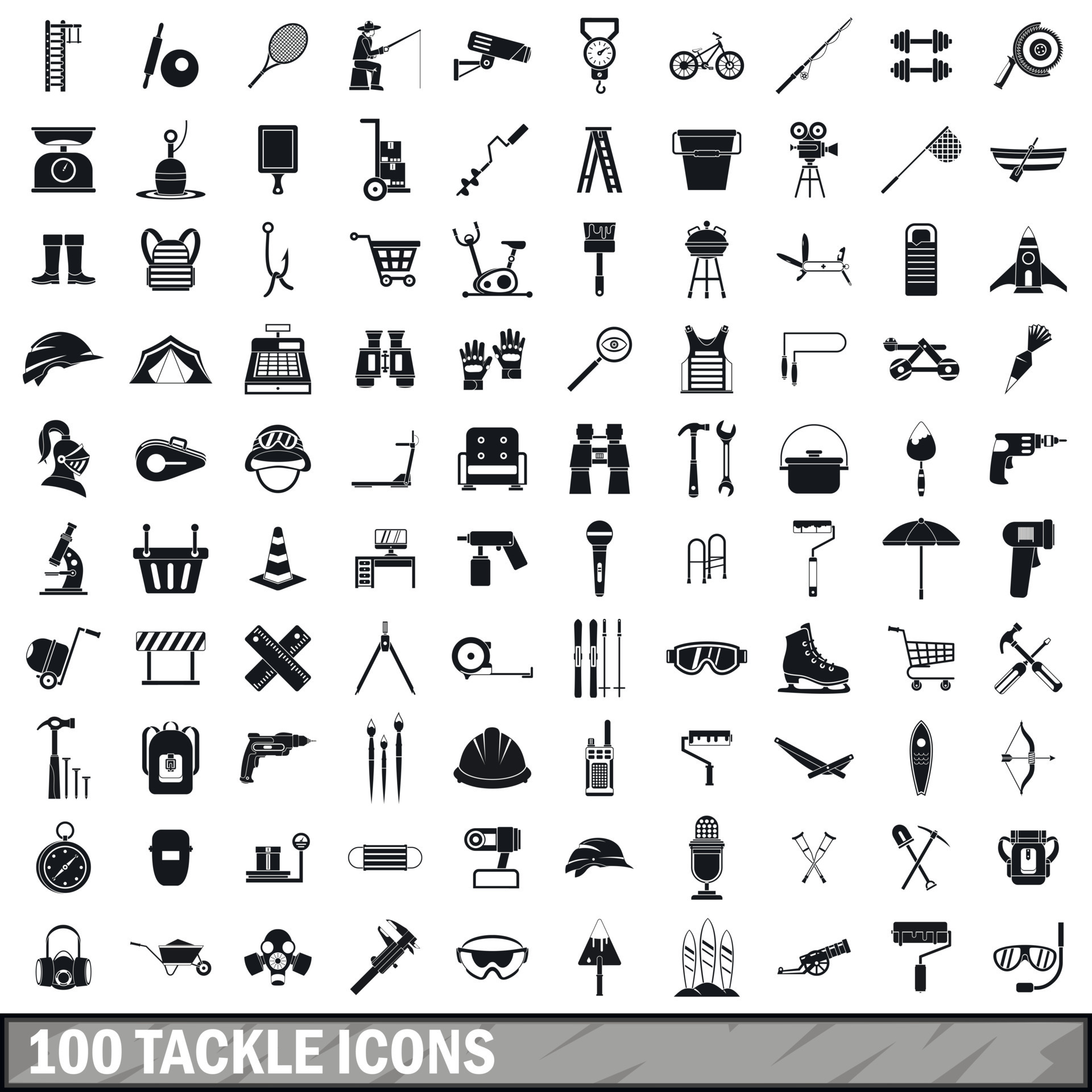 100 tackle icons set, simple style 8460048 Vector Art at Vecteezy 100 tackle icons set, simple style 8460048 Vector Art at Vecteezy