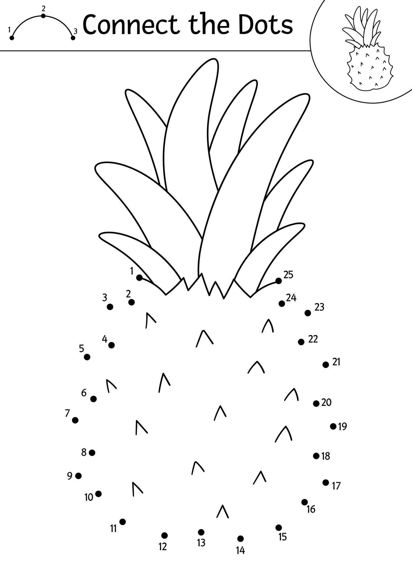 Vector dot-to-dot and color activity with pineapple. Summer connect the ...