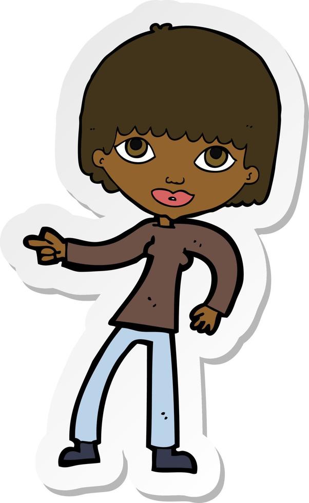 sticker of a cartoon woman pointing 8472140 Vector Art at Vecteezy