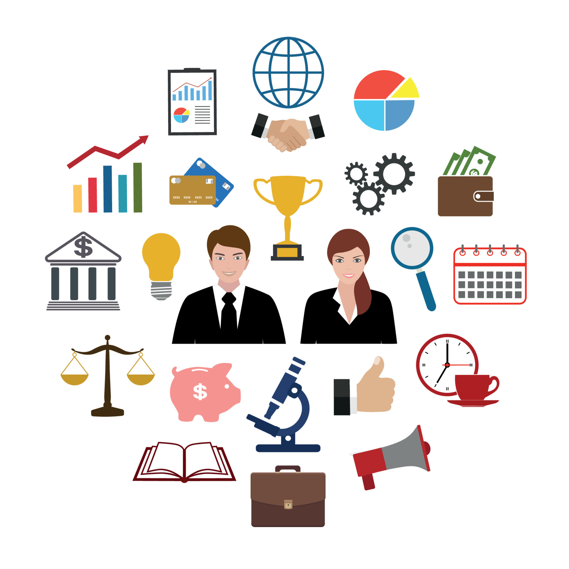 Financial management icons, trading services and investment strategy ...