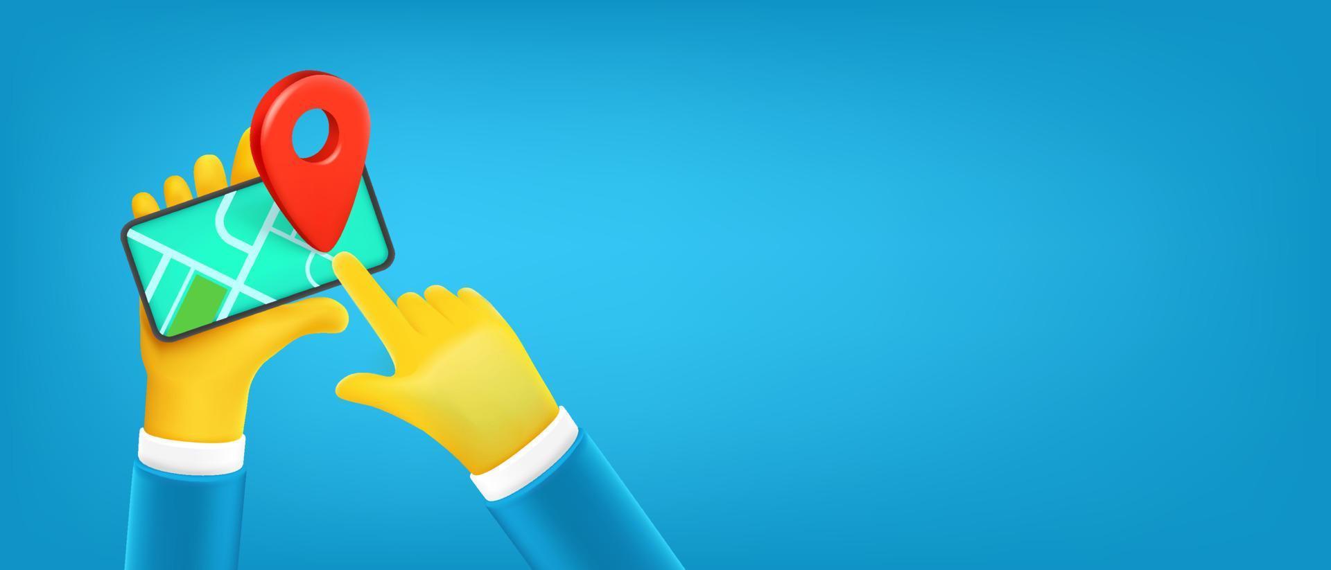 Man Holding Smartphone And Using Navigation App 3d Vector Banner With
