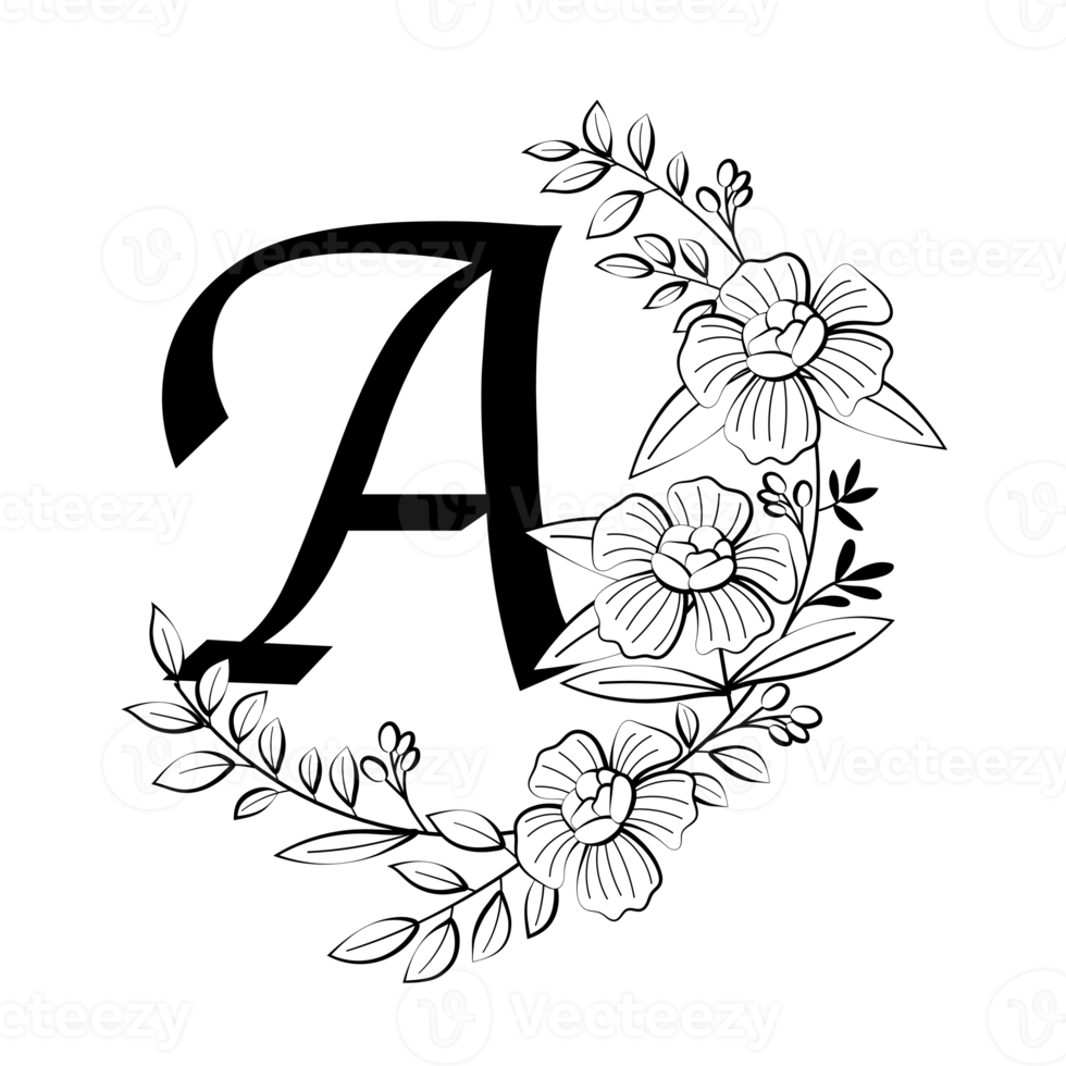 floral A-Z alphabet line art 8481258 PNG
