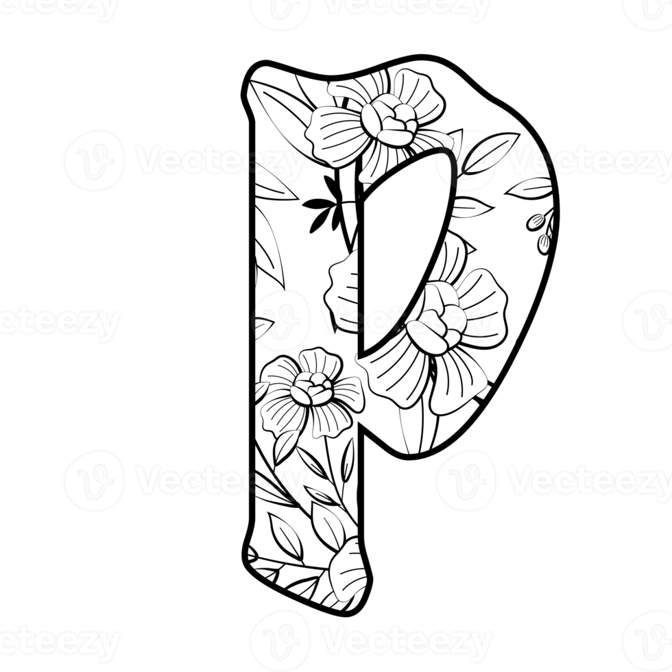 floral A-Z alphabet line art 8481811 PNG