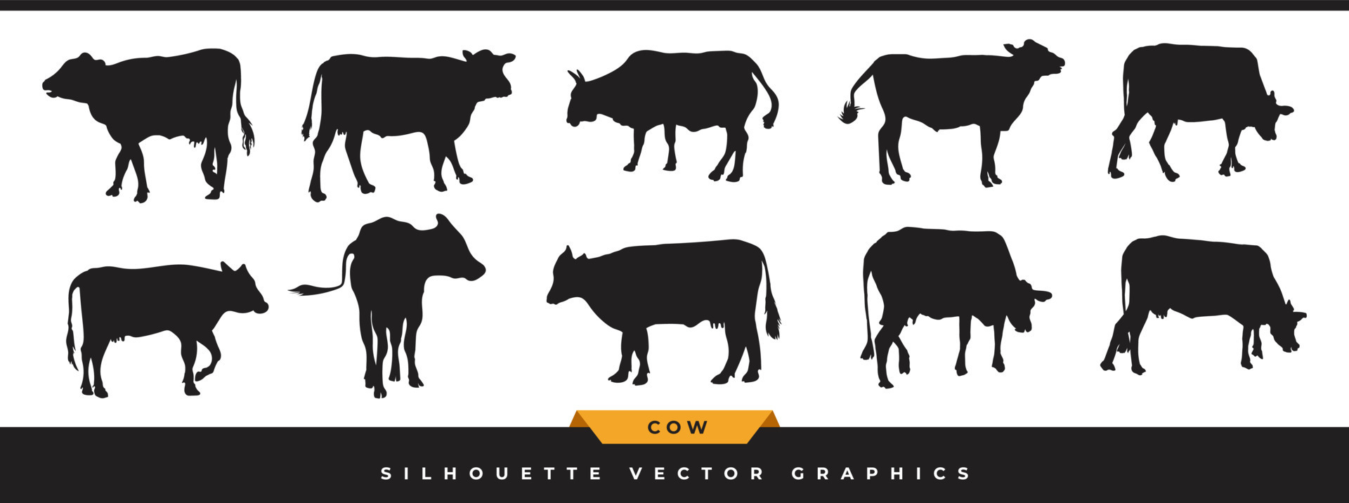 Cow silhouette collection. Big set of livestock, cattle silhouette ... Cow silhouette collection. Big set of livestock, cattle silhouette ...