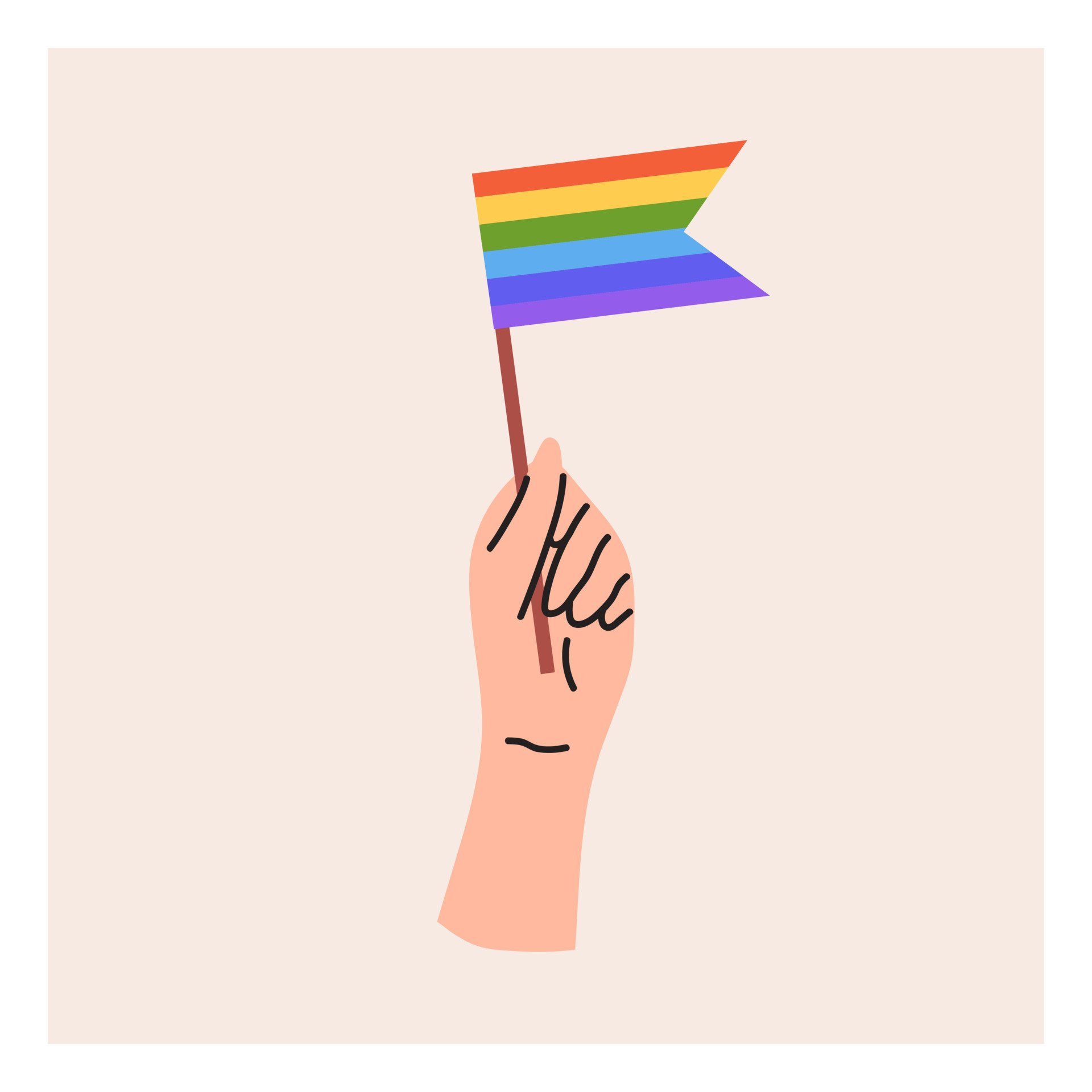 A hand holds an LGBT flag. Pride month, LGBT flag, rainbow. Flat vector ...