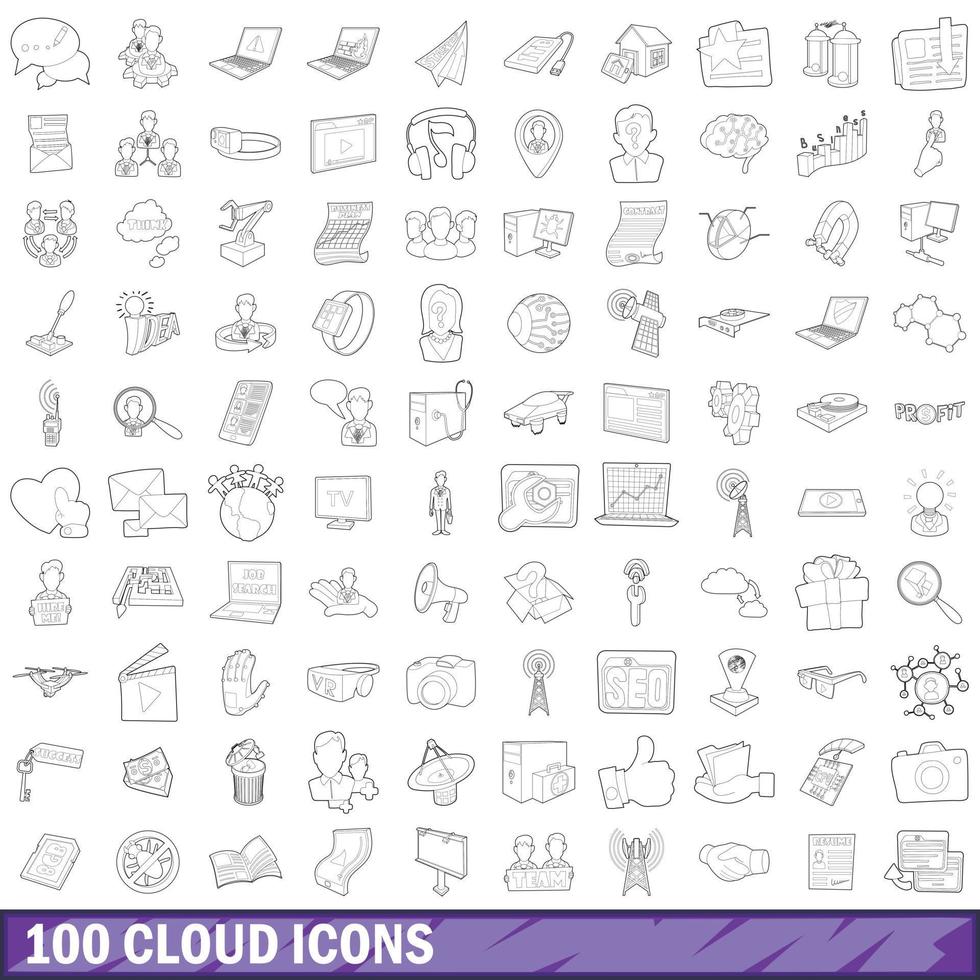 100 cloud icons set, outline style 8486134 Vector Art at Vecteezy