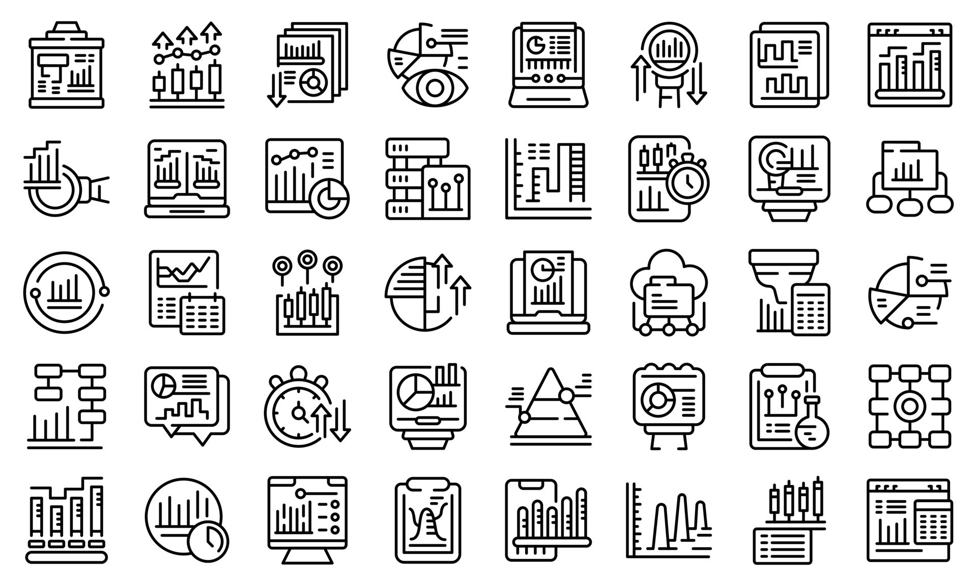 Data analysis icons set outline vector. Statistics chart 8490439 Vector ...