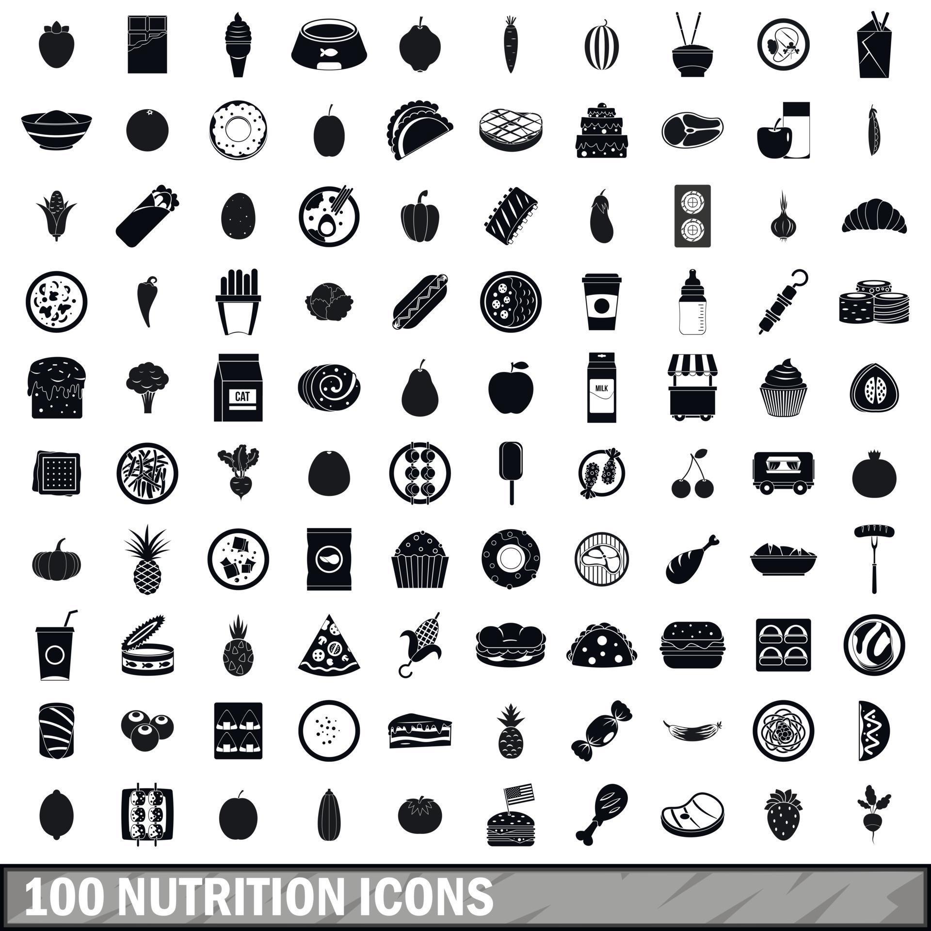 100 nutrition icons set, simple style 8491599 Vector Art at Vecteezy