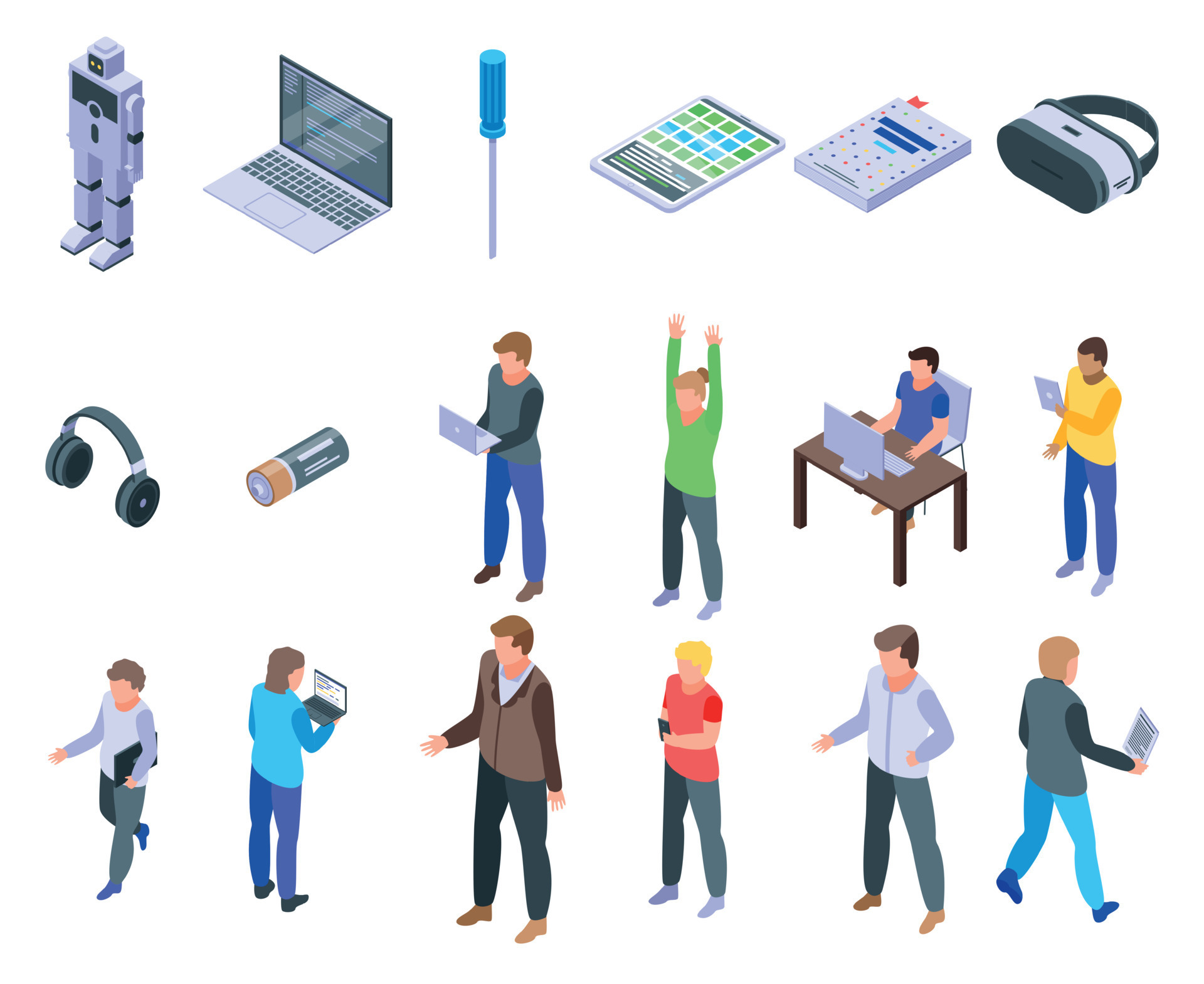 Programming for children icons set, isometric style 8496465 Vector Art ...