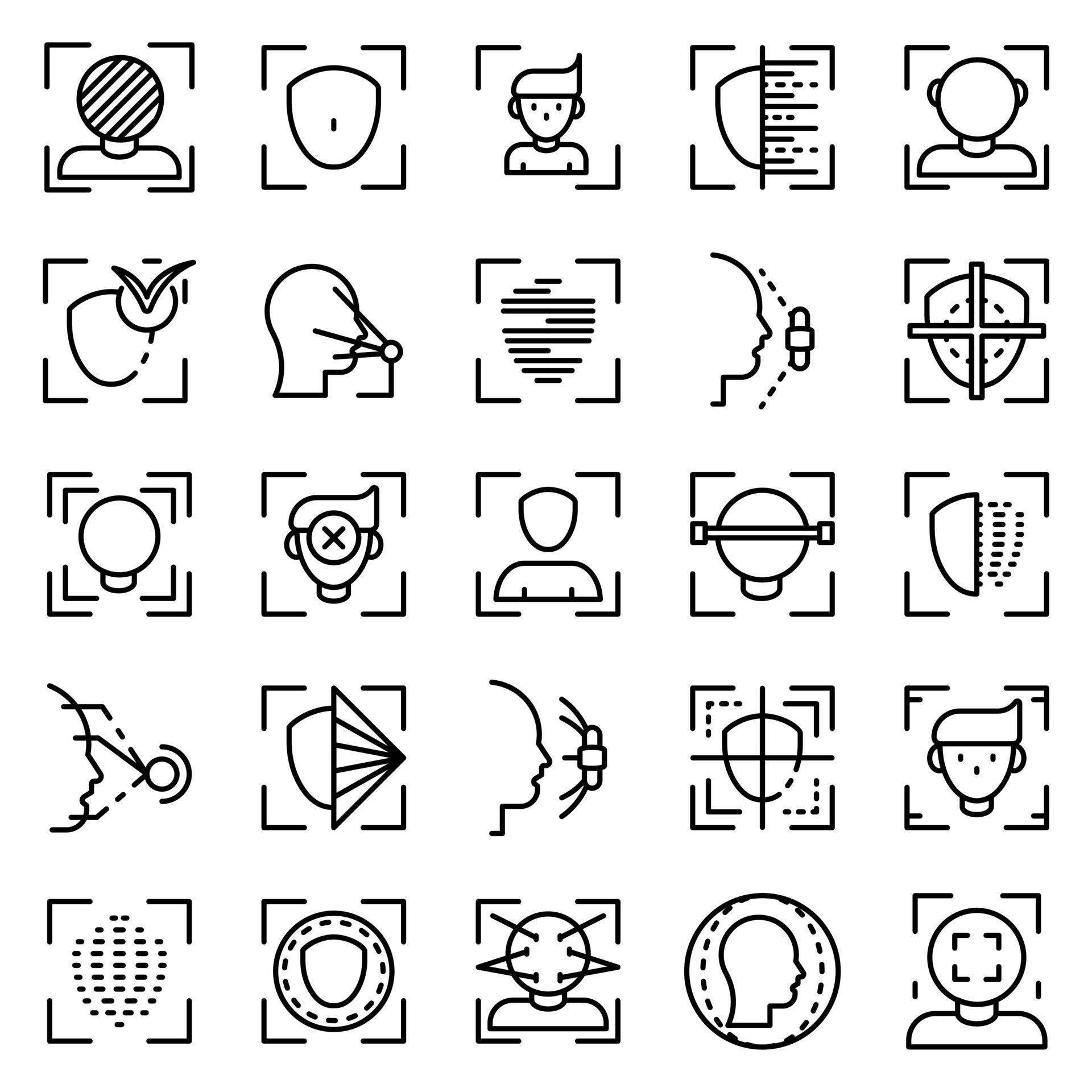 Face Recognition System Icons Set Outline Style 8505361 Vector Art At Vecteezy