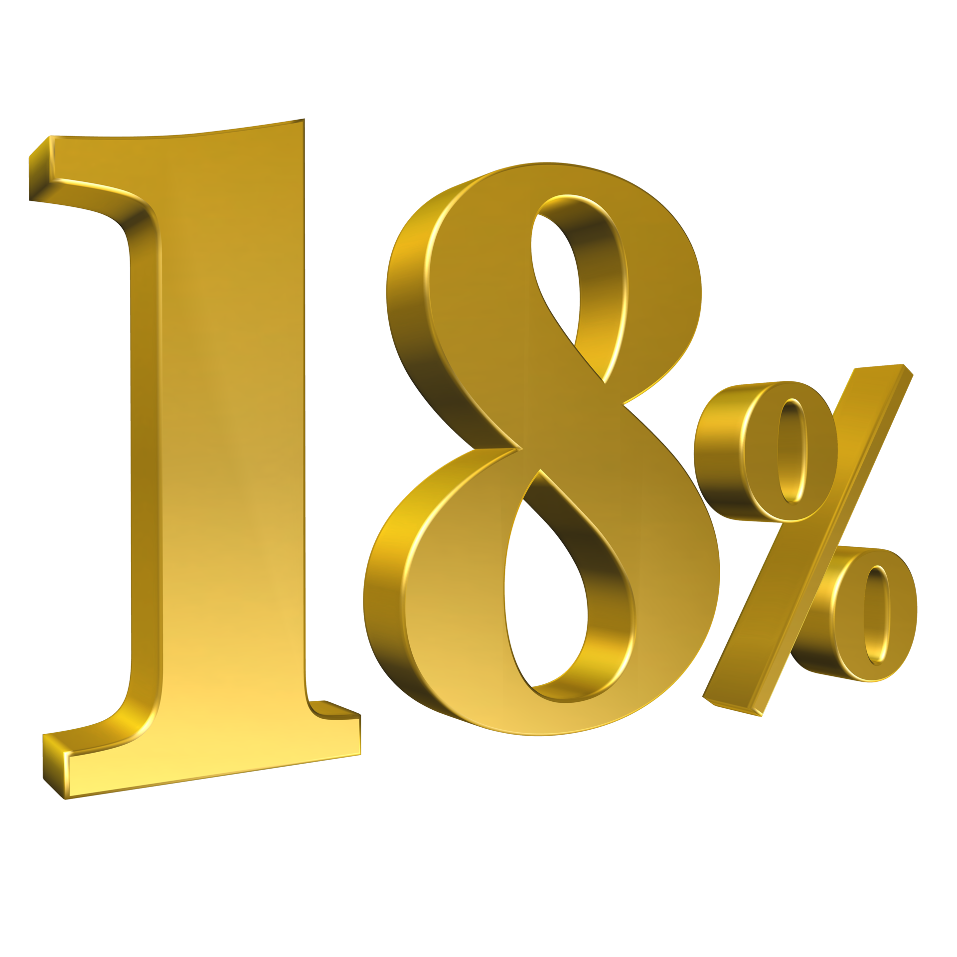 18 Percent Gold Number Eighteen 3D Rendering 8506420 PNG