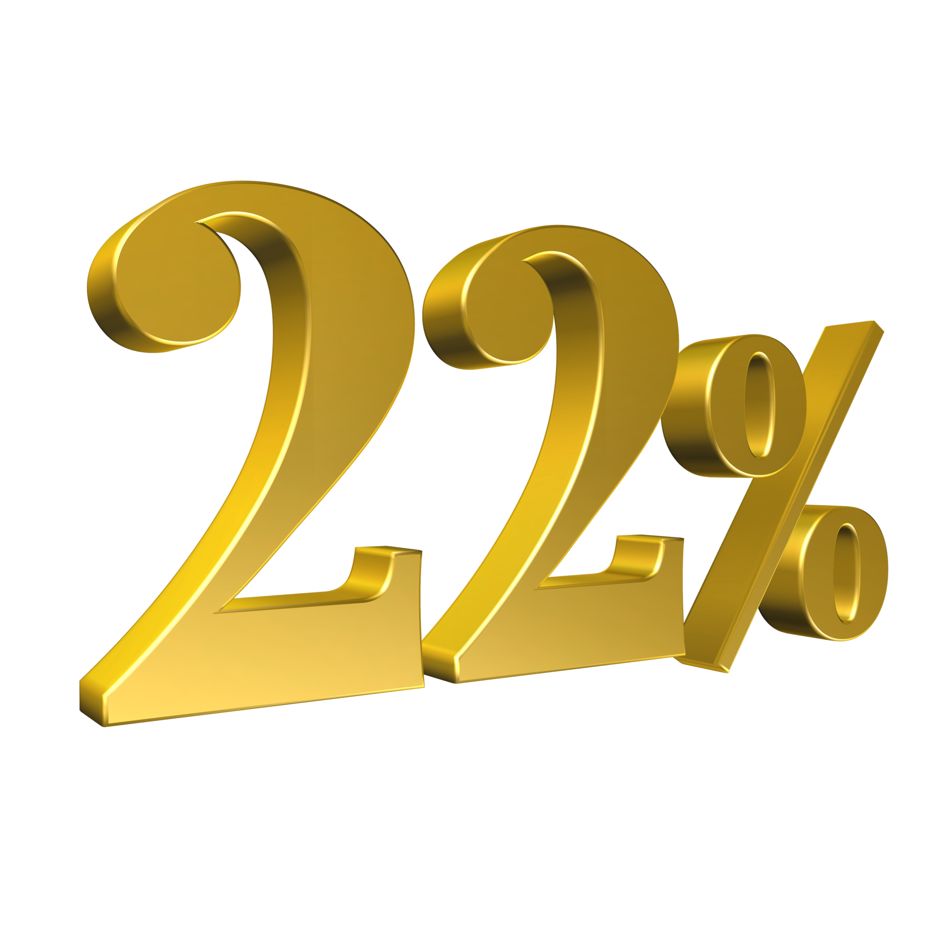22 Percent Gold Number Twenty Two 3D Rendering 8506424 PNG