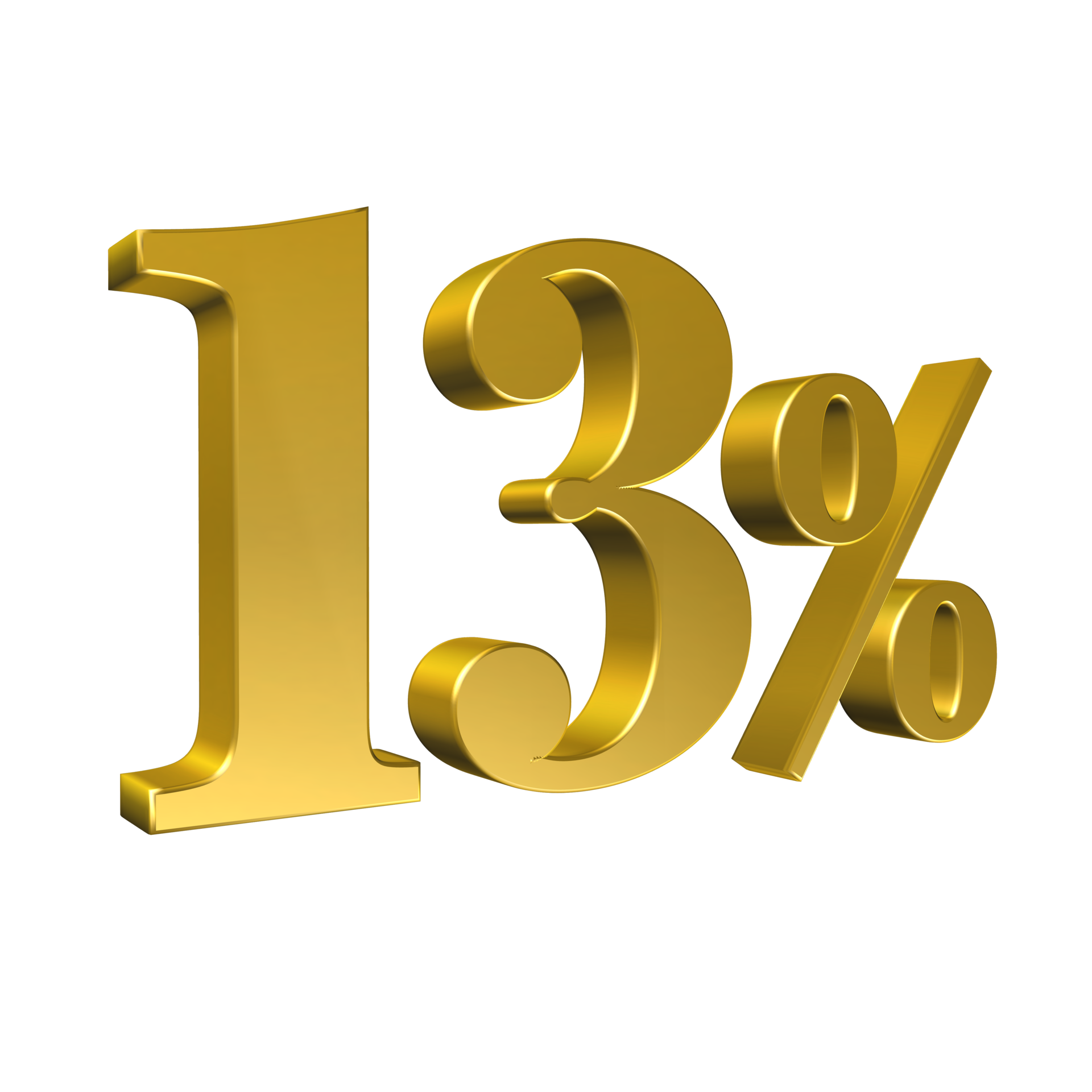 13 Percent Gold Number Thirteen 3D Rendering 8506494 PNG