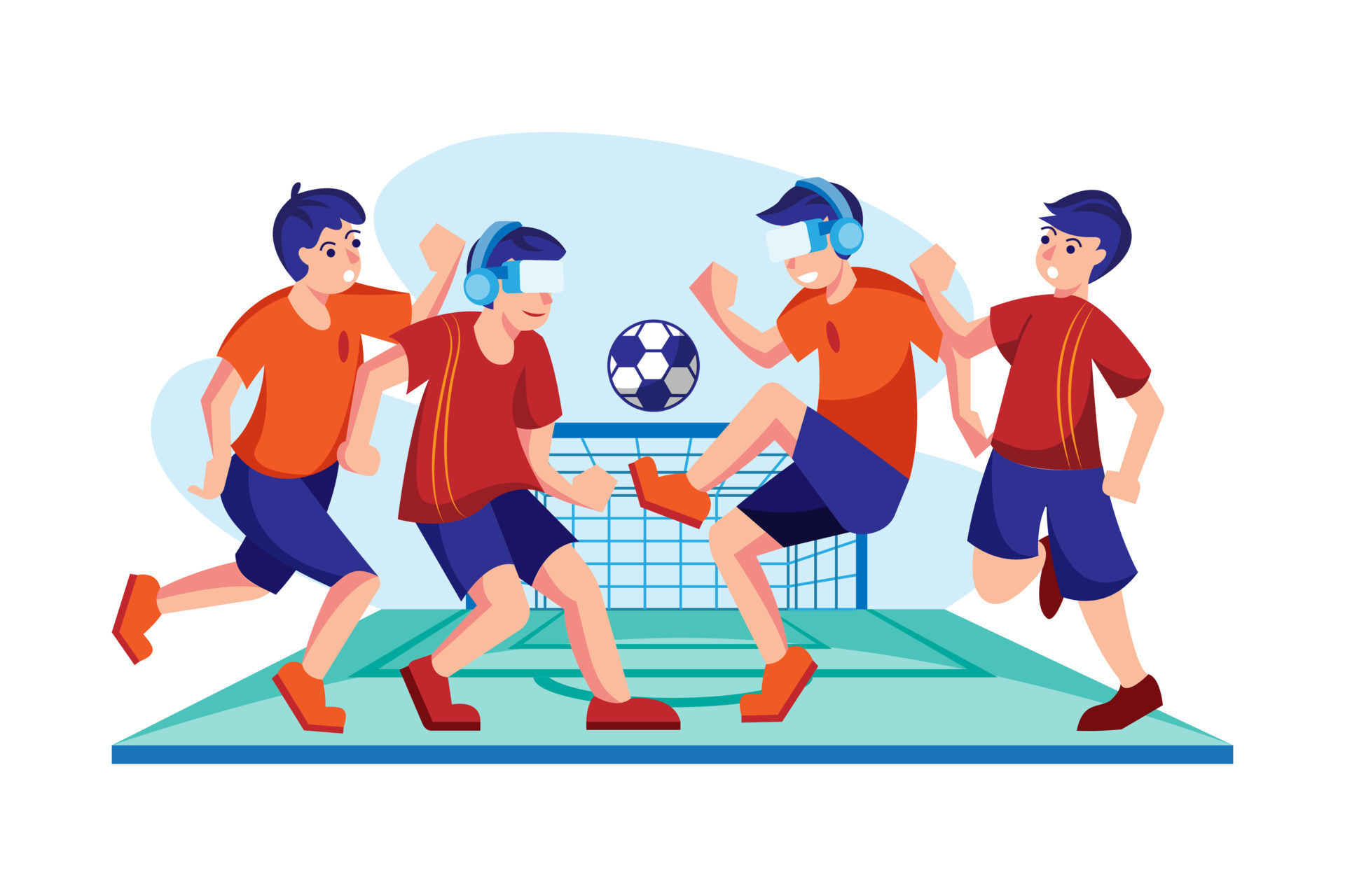 Friends Playing Soccer Using Vr 8516759 Vector Art At Vecteezy