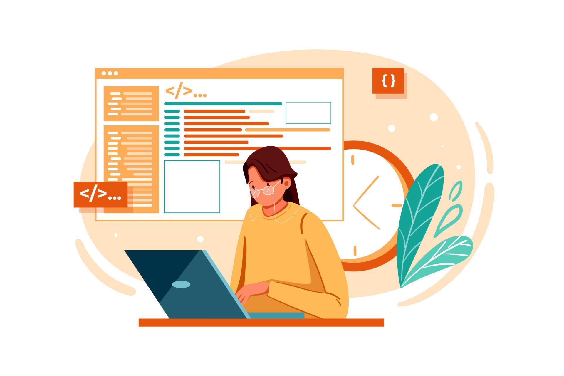 Developer coding website Illustration concept 8516784 Vector Art at ...