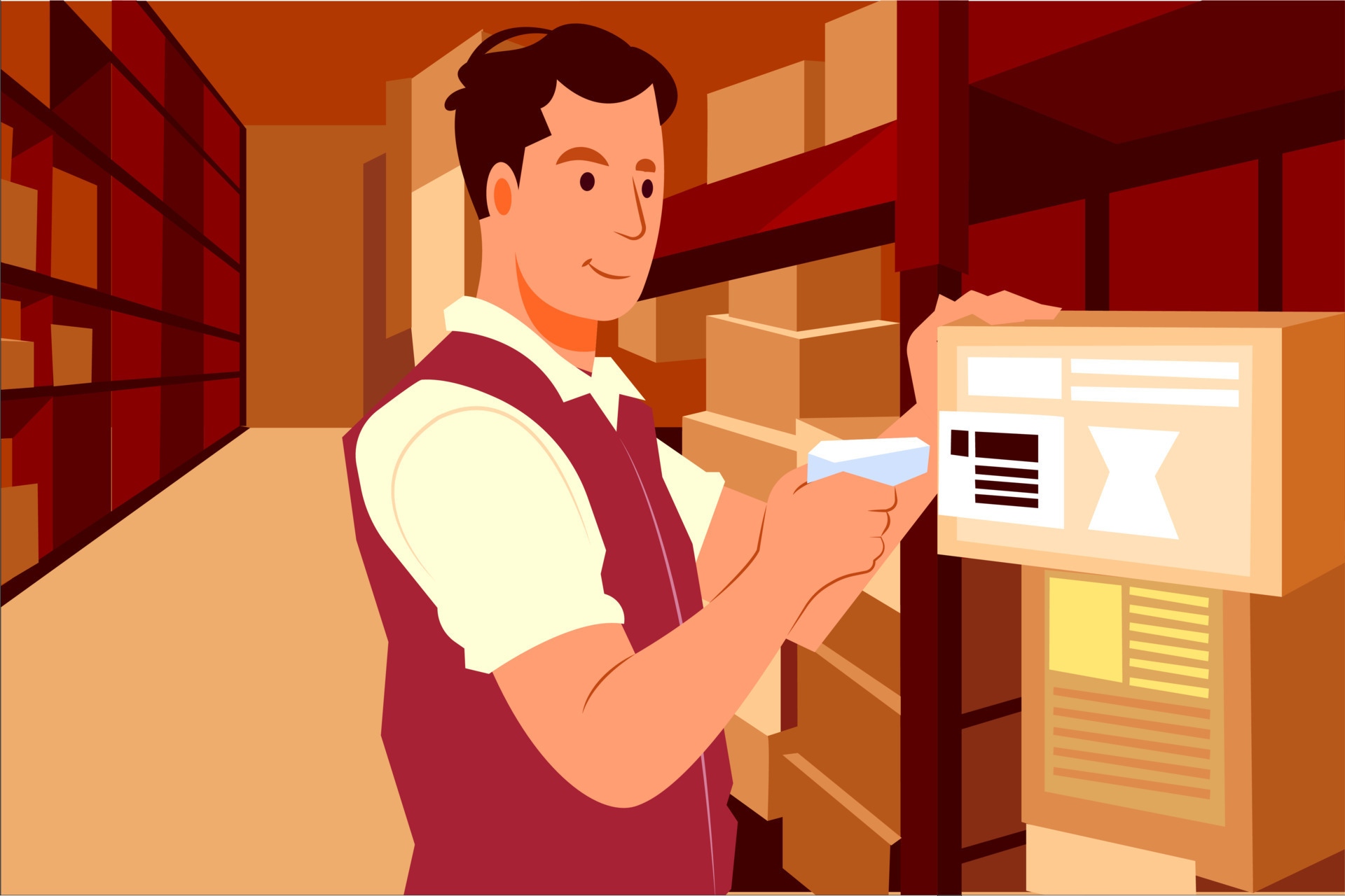 Warehouse worker scanning box while smiling at camera 8517075 Vector ... Warehouse worker scanning box while smiling at camera 8517075 Vector ...
