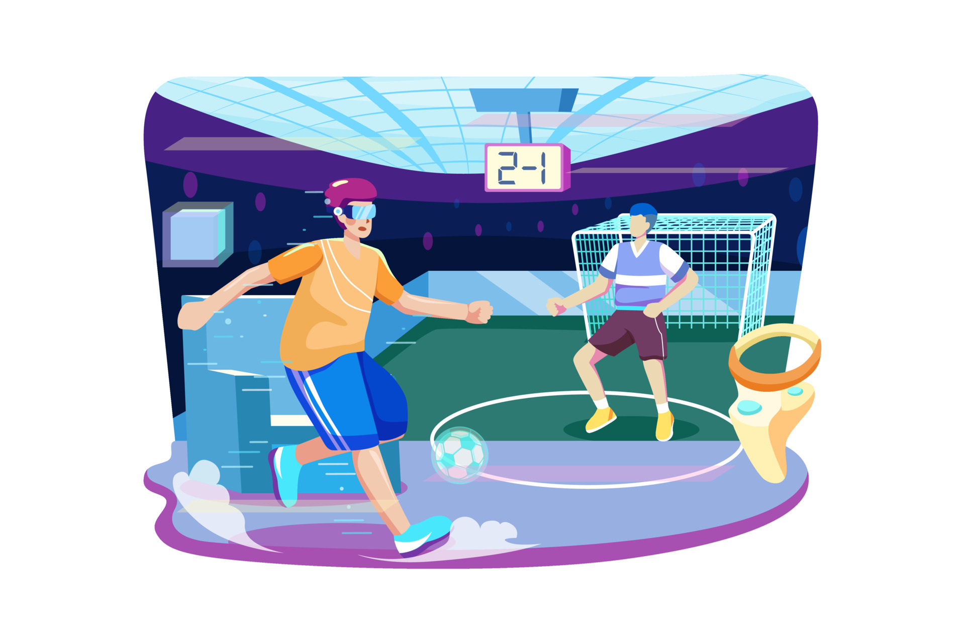 Friends Playing Soccer Using Vr 8517165 Vector Art At Vecteezy