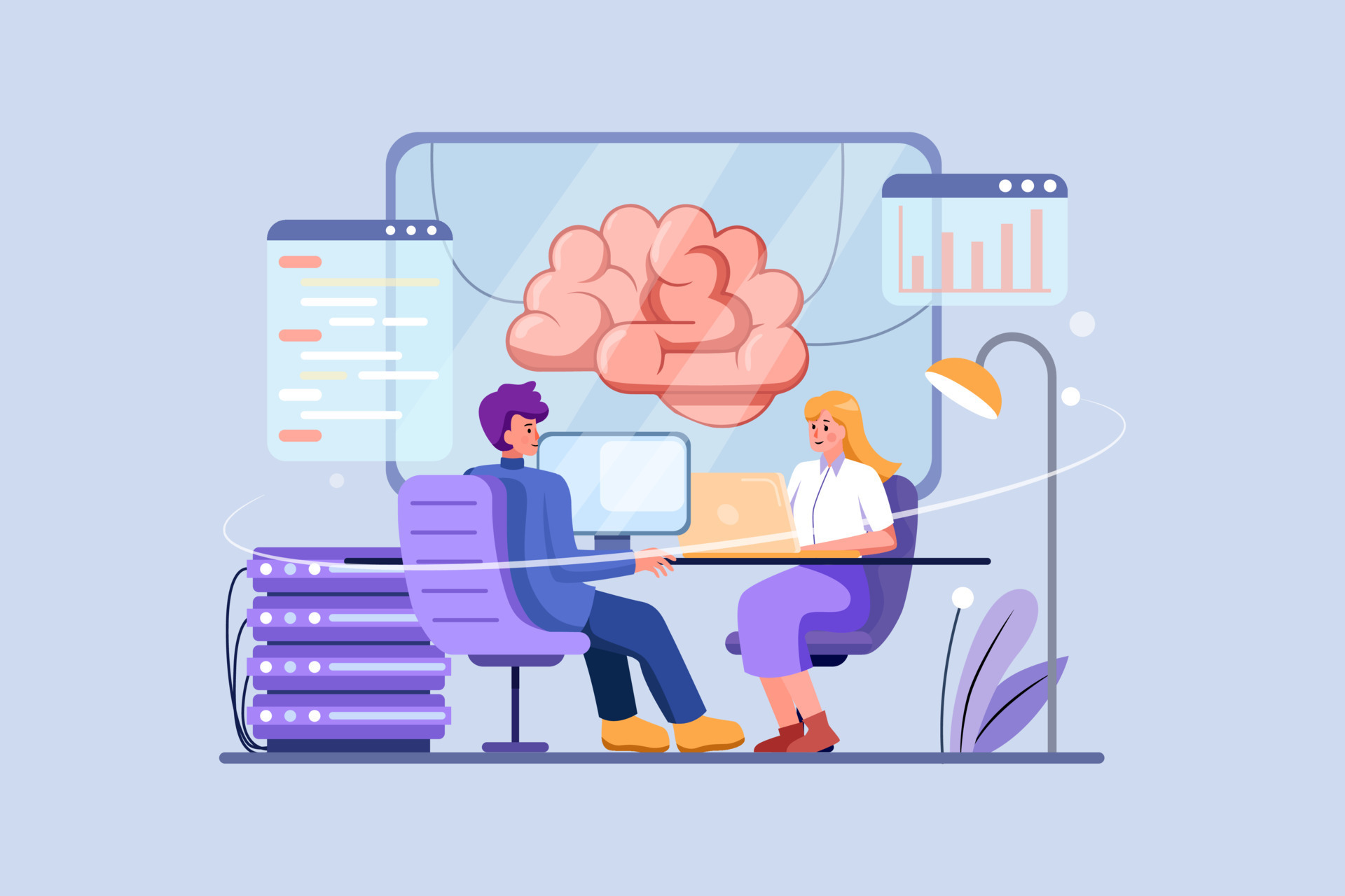 Artificial Intelligence Programming. Group of people sitting at ...