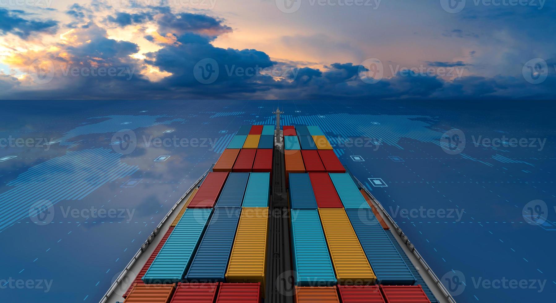 Container cargo ship in import export business logistic, 3d rendering ...