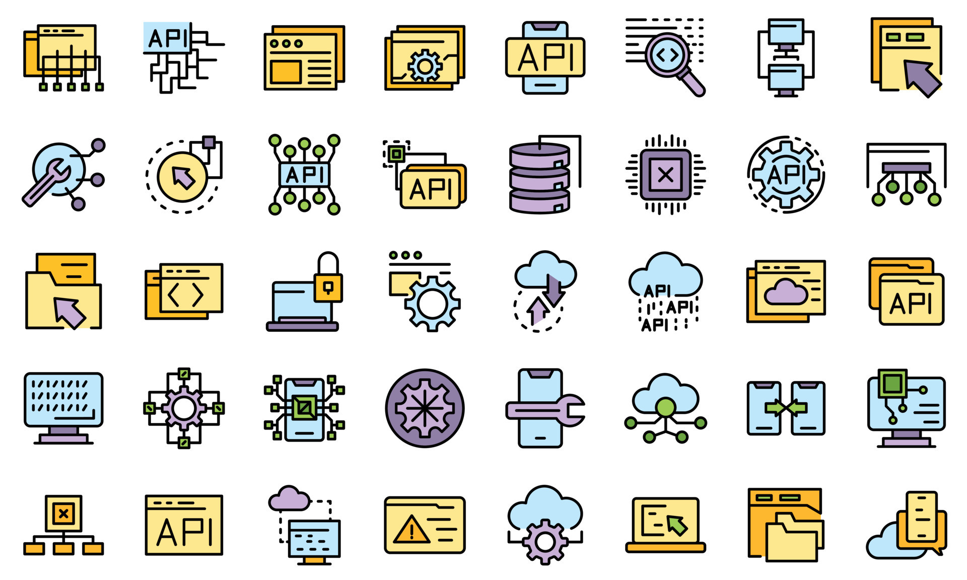 API icons set line color vector 8529363 Vector Art at Vecteezy