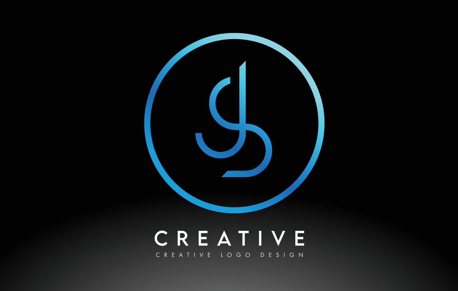 Neon Blue JS Letters Logo Design Slim. Creative Simple Clean Letter ...