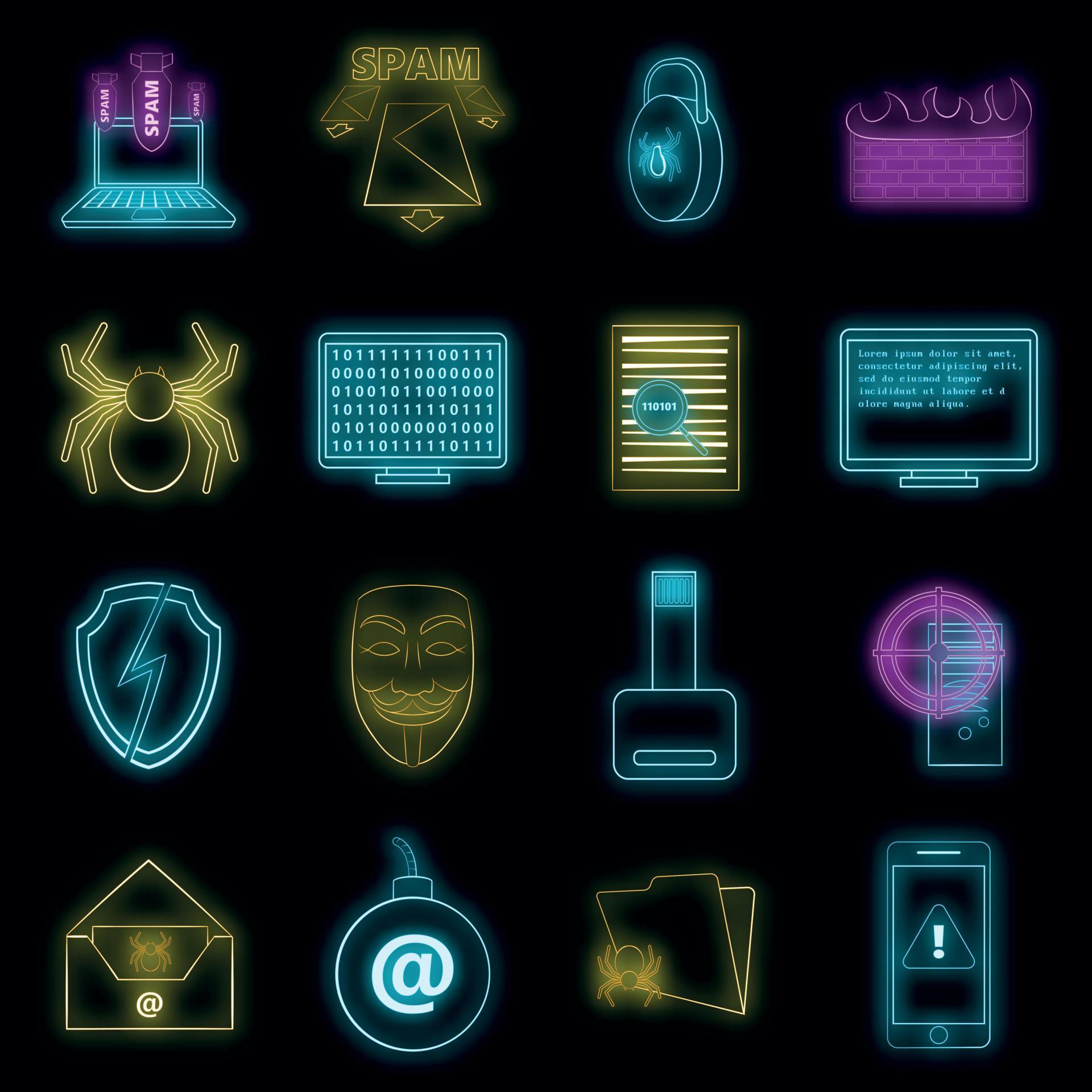 Computer security icons set vector neon 8549763 Vector Art at Vecteezy
