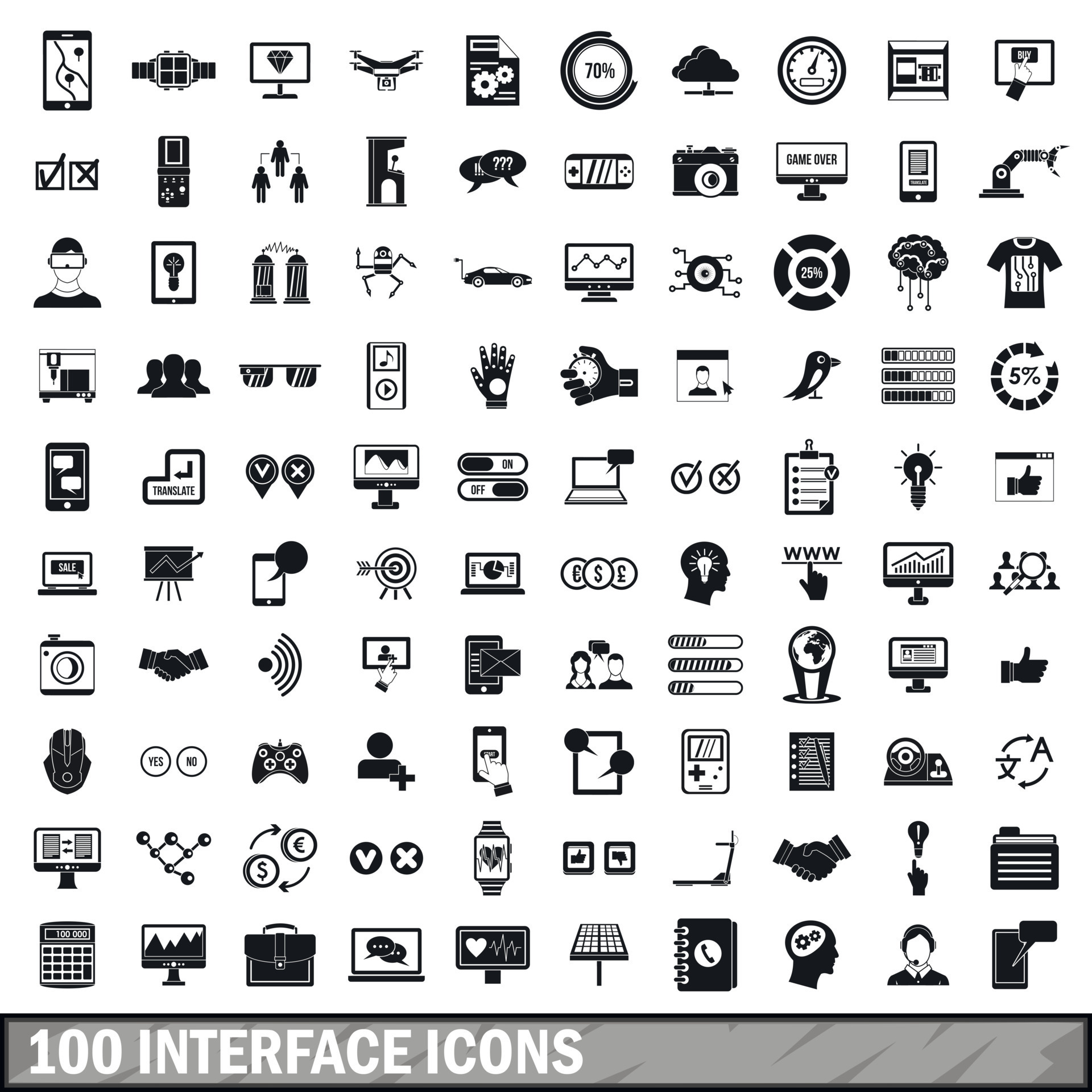 100 interface icons set, simple style 8550339 Vector Art at Vecteezy