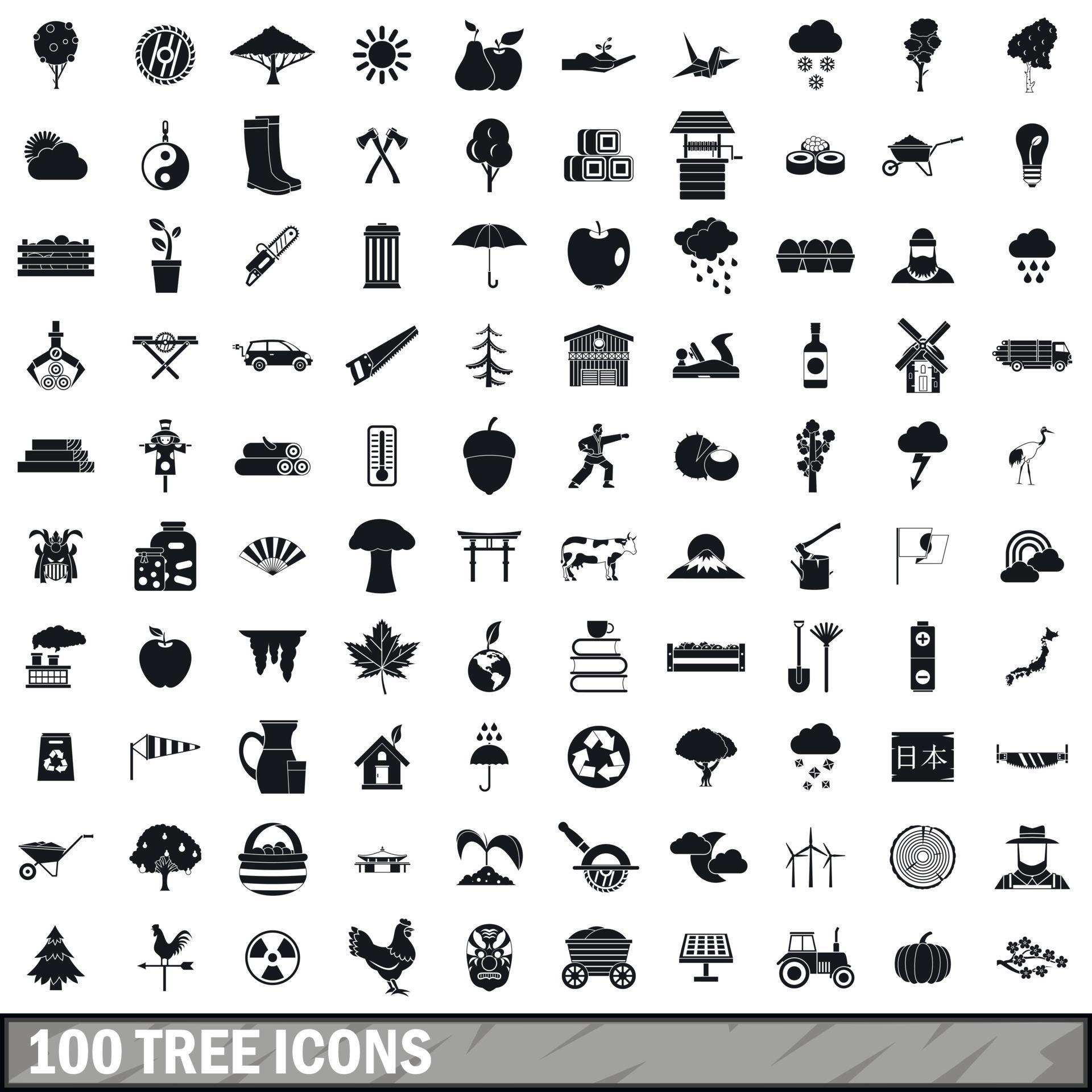 100 tree icons set, simple style 8550812 Vector Art at Vecteezy