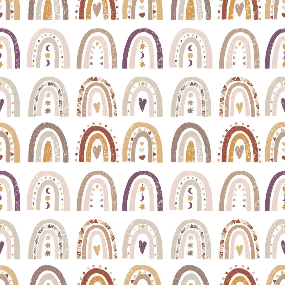 Modern hand drawn Prints with rainbow in Boho style. Seamless pattern ...
