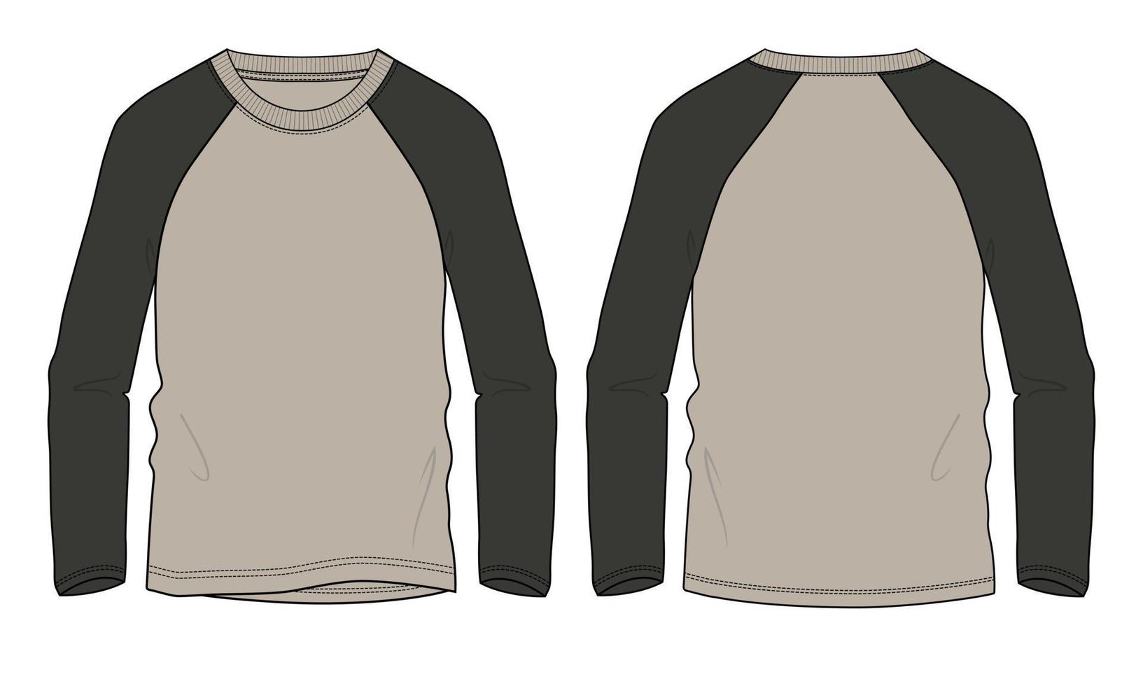 Two Tone Color Raglan Long Sleeve T Shirt Technical Fashion Flat Sketch