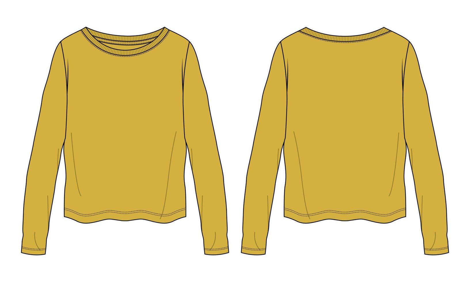 Long Sleeve T Shirt Tops Technical Fashion Flats Sketch Vector