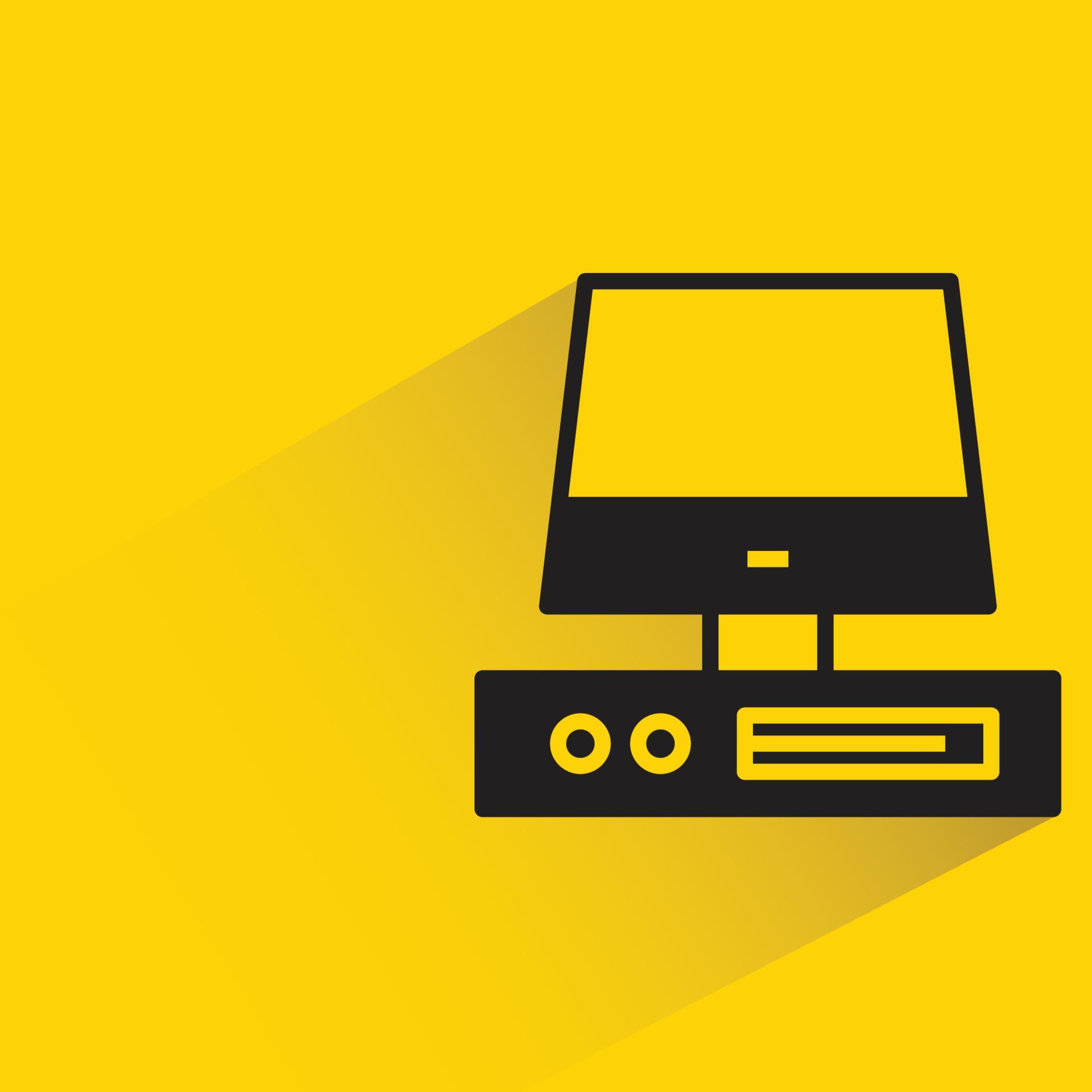 vintage computer icon with shadow on yellow background 8554695 Vector ...