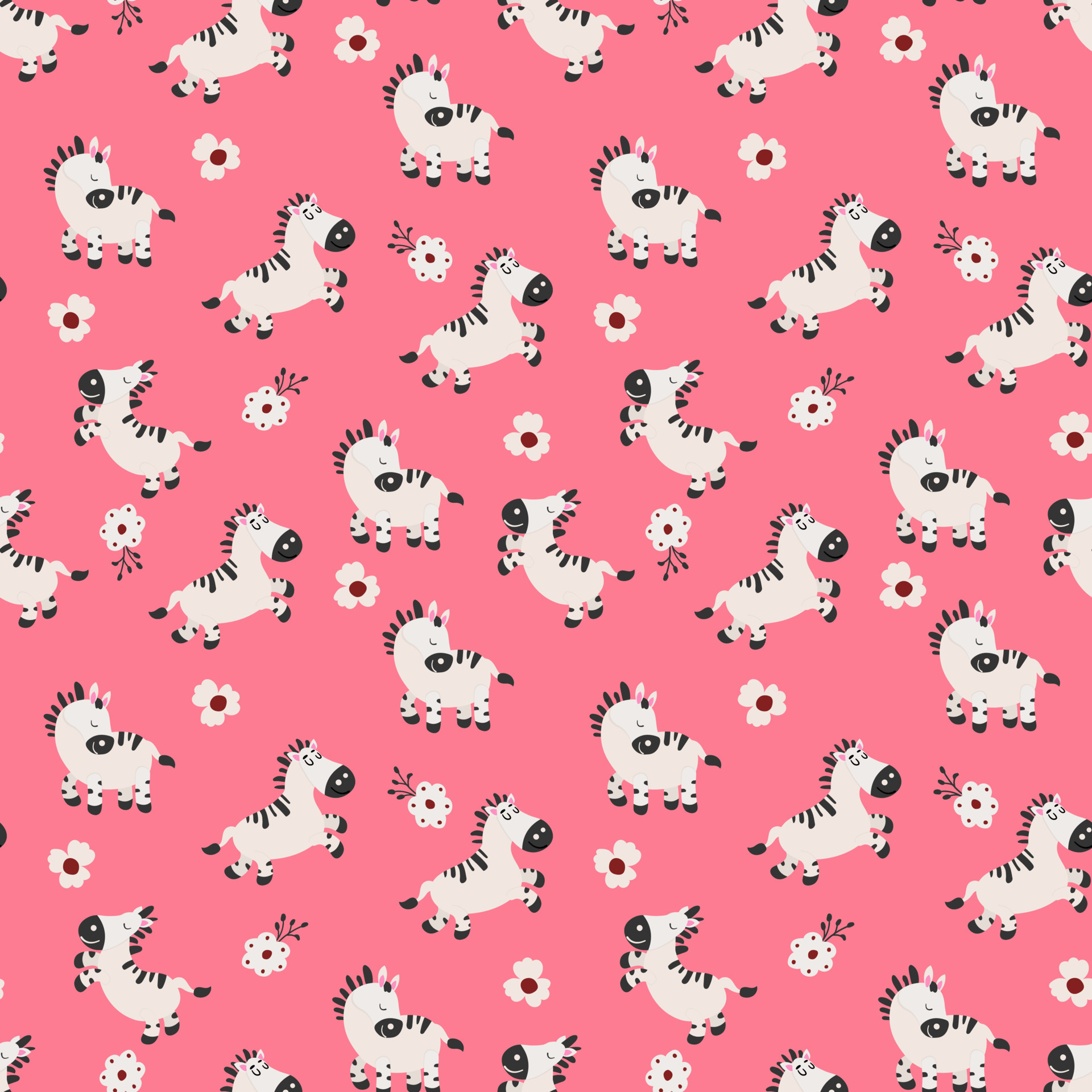 Seamless pattern with cute hand drawn zebras and flowers. 8555041 ...