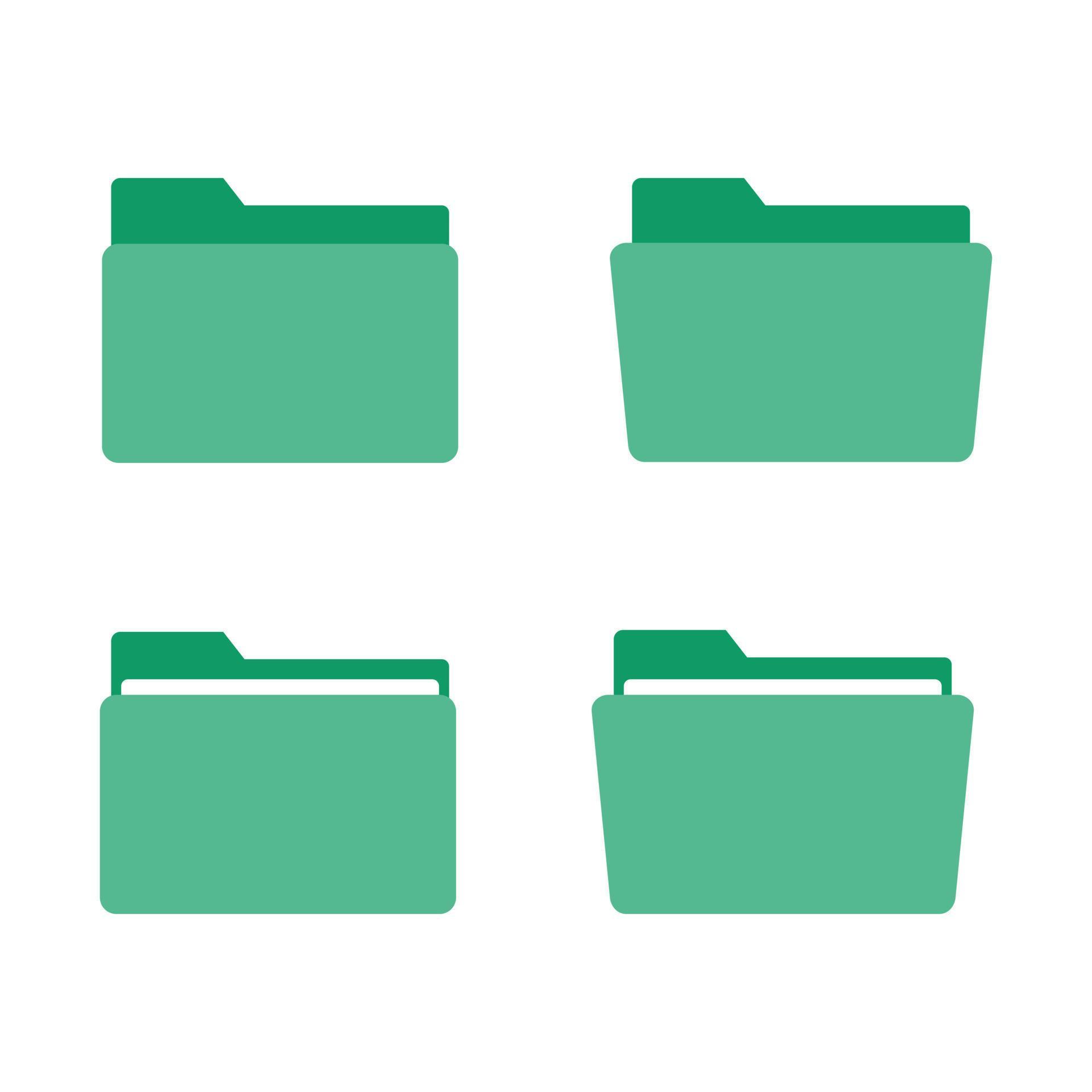 Set of flat green folder icons. Various folder symbols. Suitable for ...
