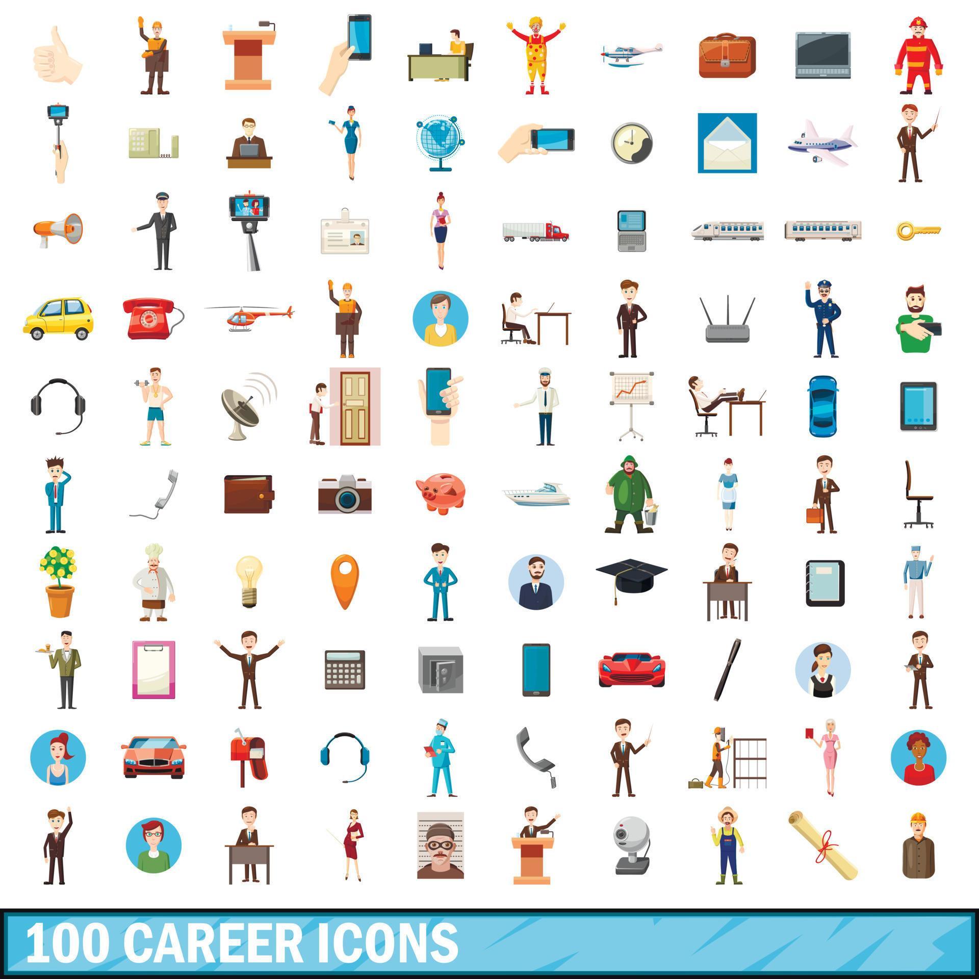 100 career icons set, cartoon style 8561823 Vector Art at Vecteezy 100 career icons set, cartoon style 8561823 Vector Art at Vecteezy
