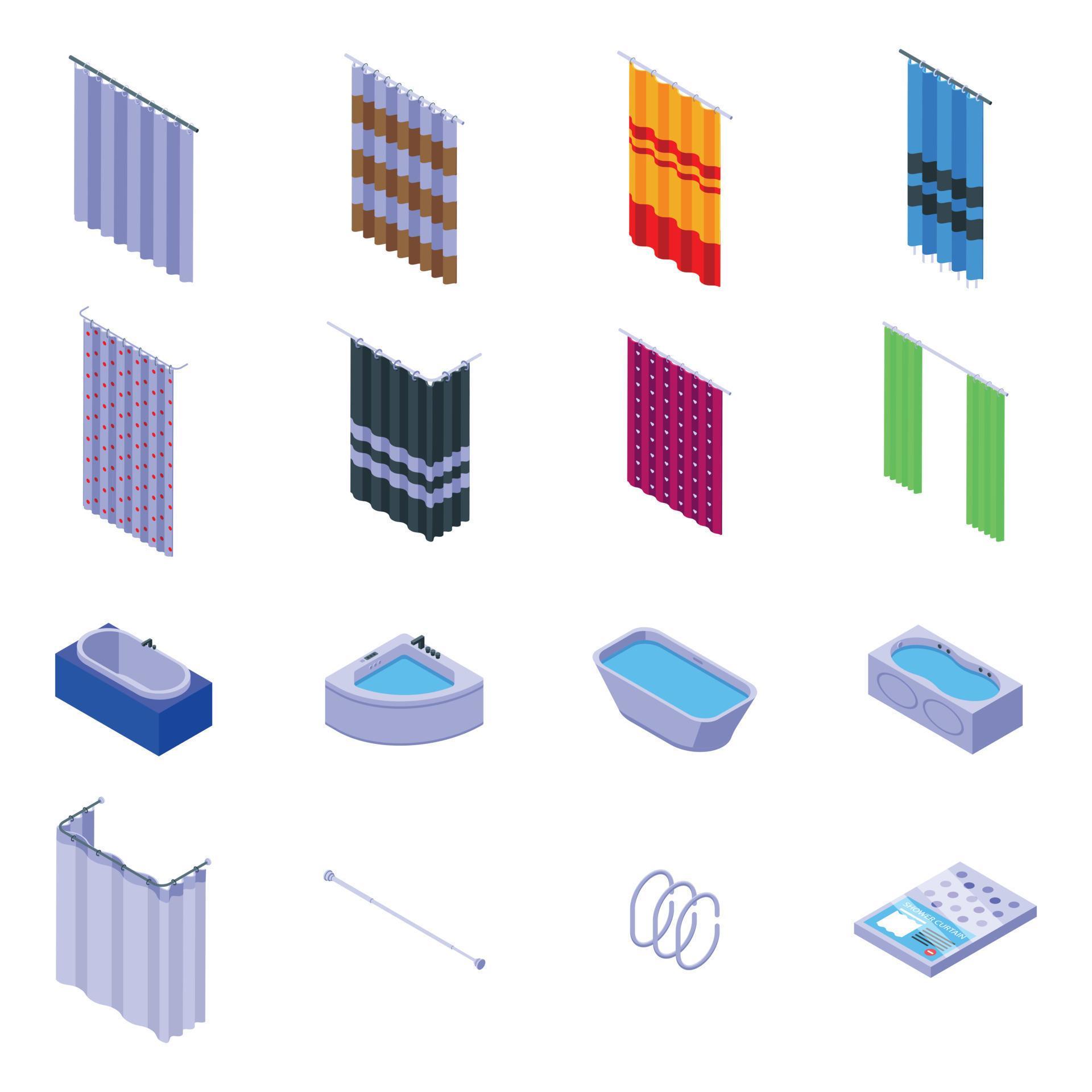 Shower Curtain Icons Set Isometric Style 8562551 Vector Art At Vecteezy