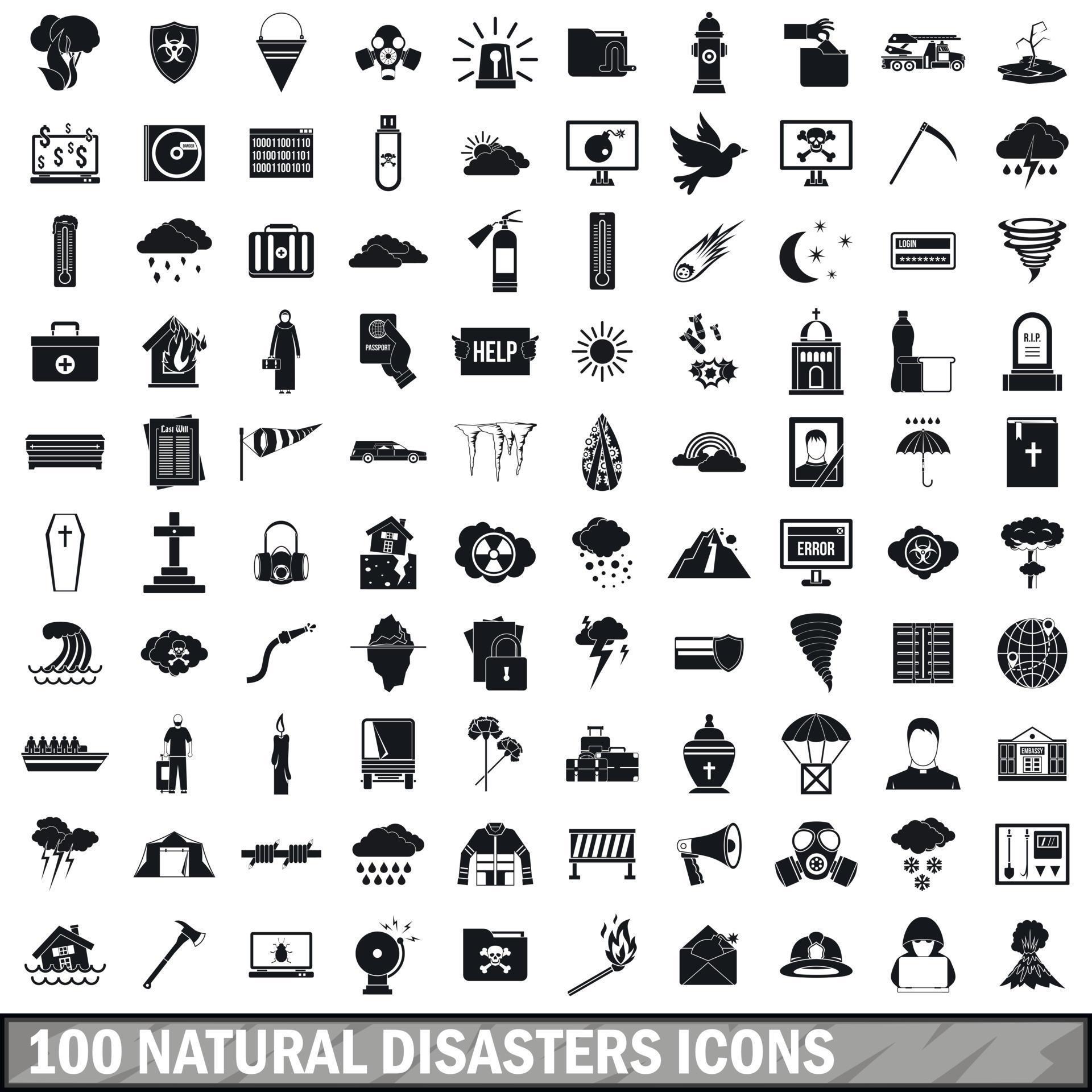 100 natural disasters icons set, simple style 8563805 Vector Art at ... 100 natural disasters icons set, simple style 8563805 Vector Art at ...