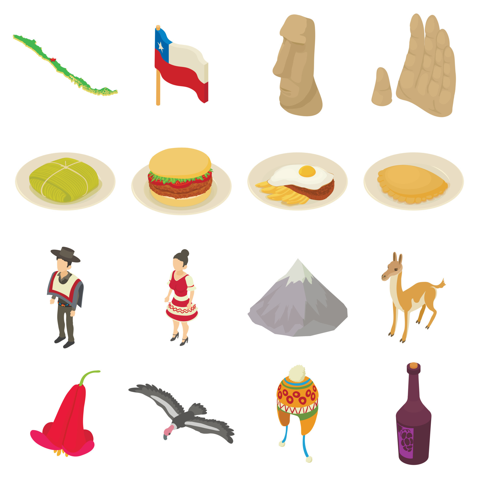 Chile Travel Icons Set Isometric Style 8563846 Vector Art At Vecteezy