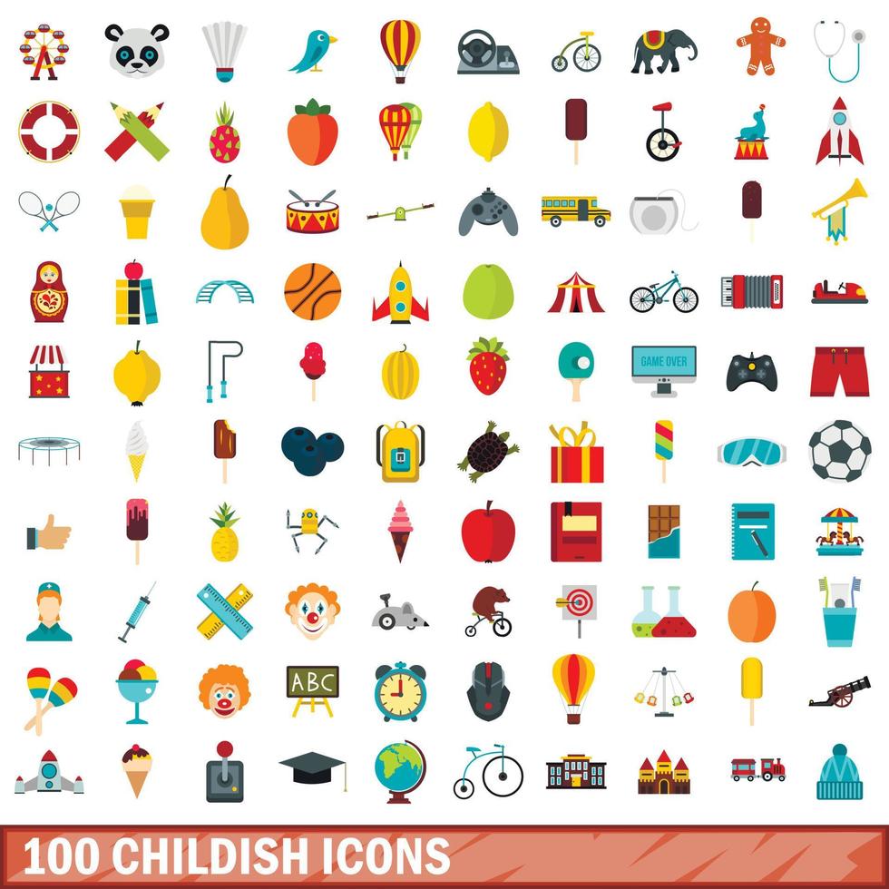 100 childish icons set, flat style 8565138 Vector Art at Vecteezy