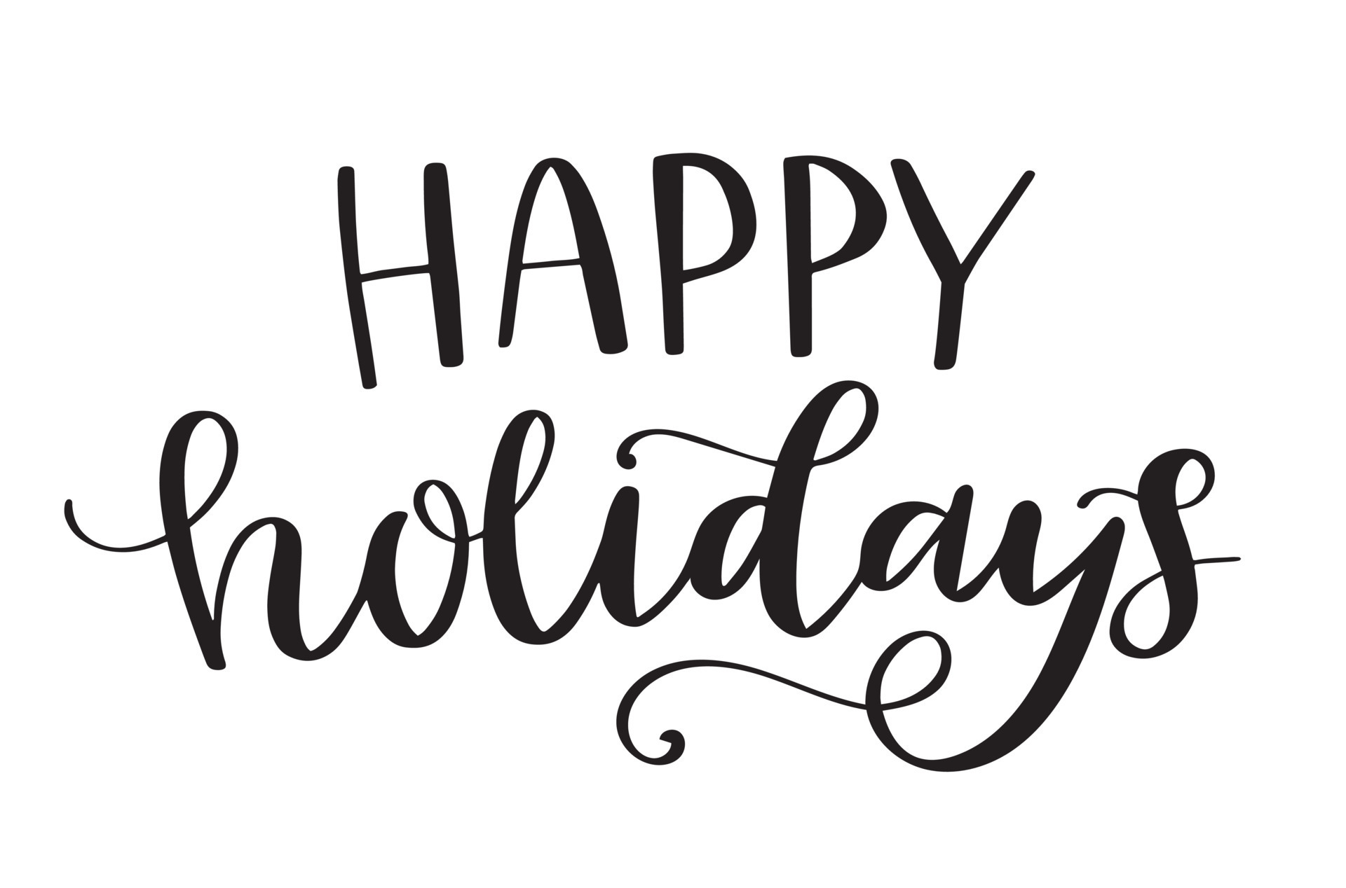 Happy Holidays text in hand drawn lettering. Handwritten Christmas ...