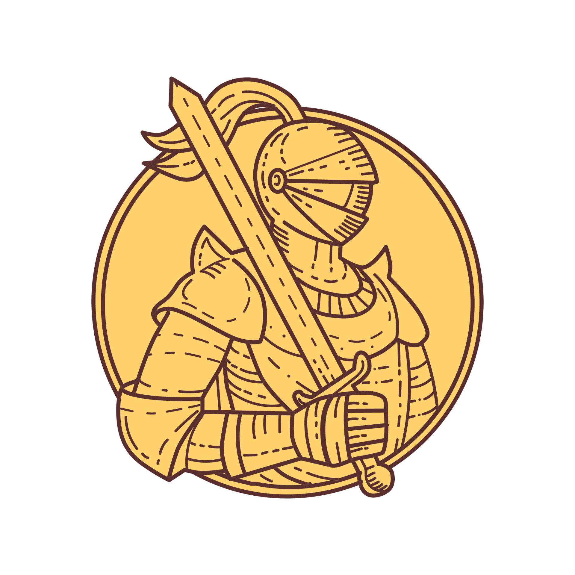 Knight Sword On Shoulder Circle Mono Line 8566427 Vector Art at Vecteezy